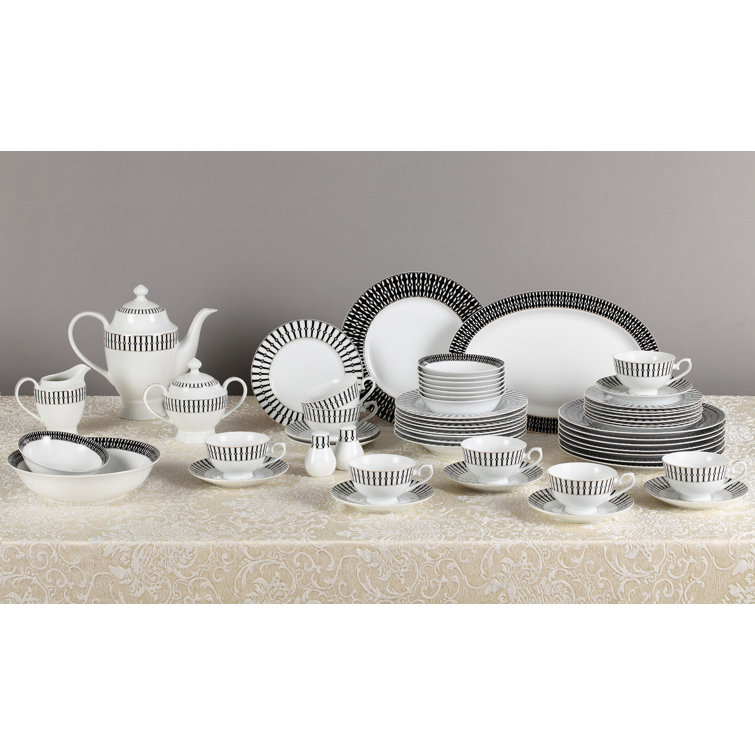 Lorren Home Trends 57 Piece Bone China Dinnerware Set - Service for 8 ...