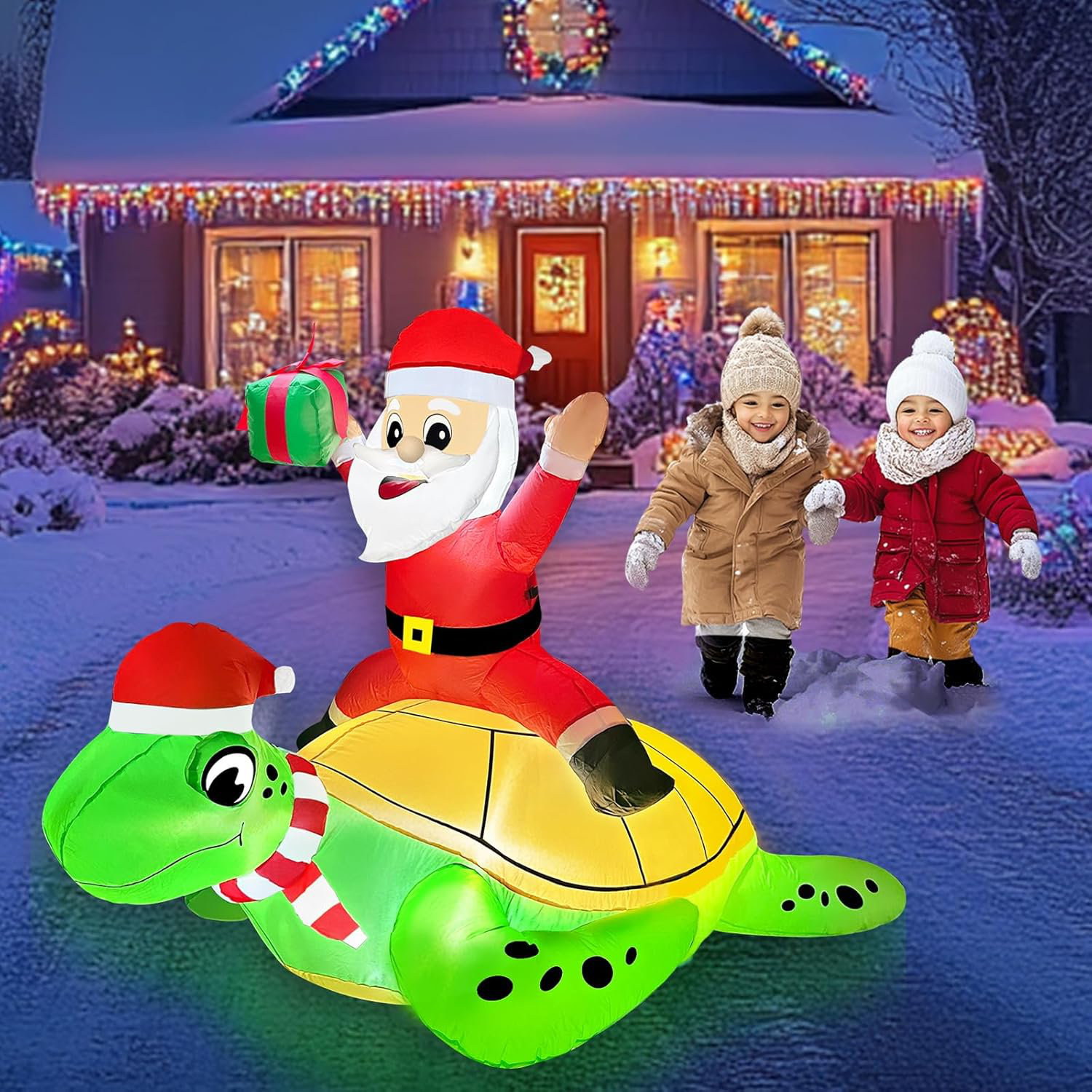 Longshore Tides 5 FT Christmas Inflatables Santa Ride On Sea Turtle ...