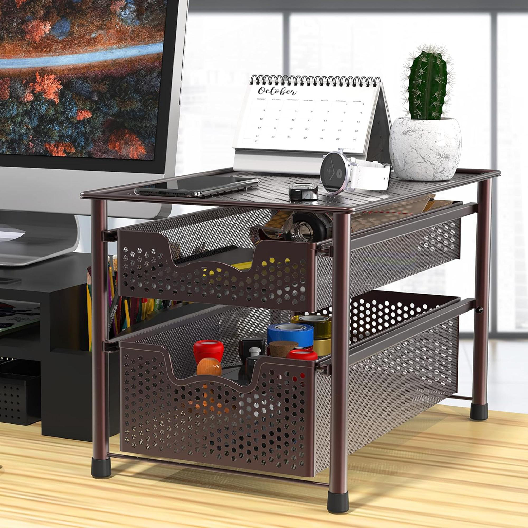 Textiles Hub Houseware Stackable 2 Tier Sliding Basket Organizer Drawer ...