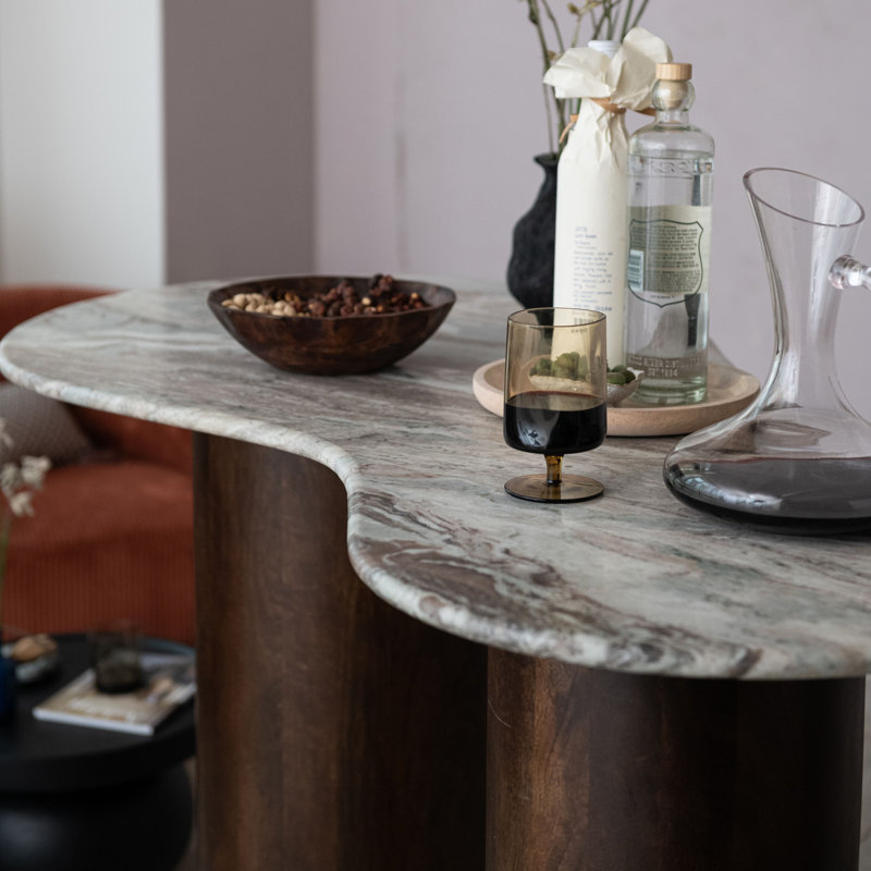 Orren Ellis Marble And Mango Wood Organic Shaped Bar Height Table | Wayfair