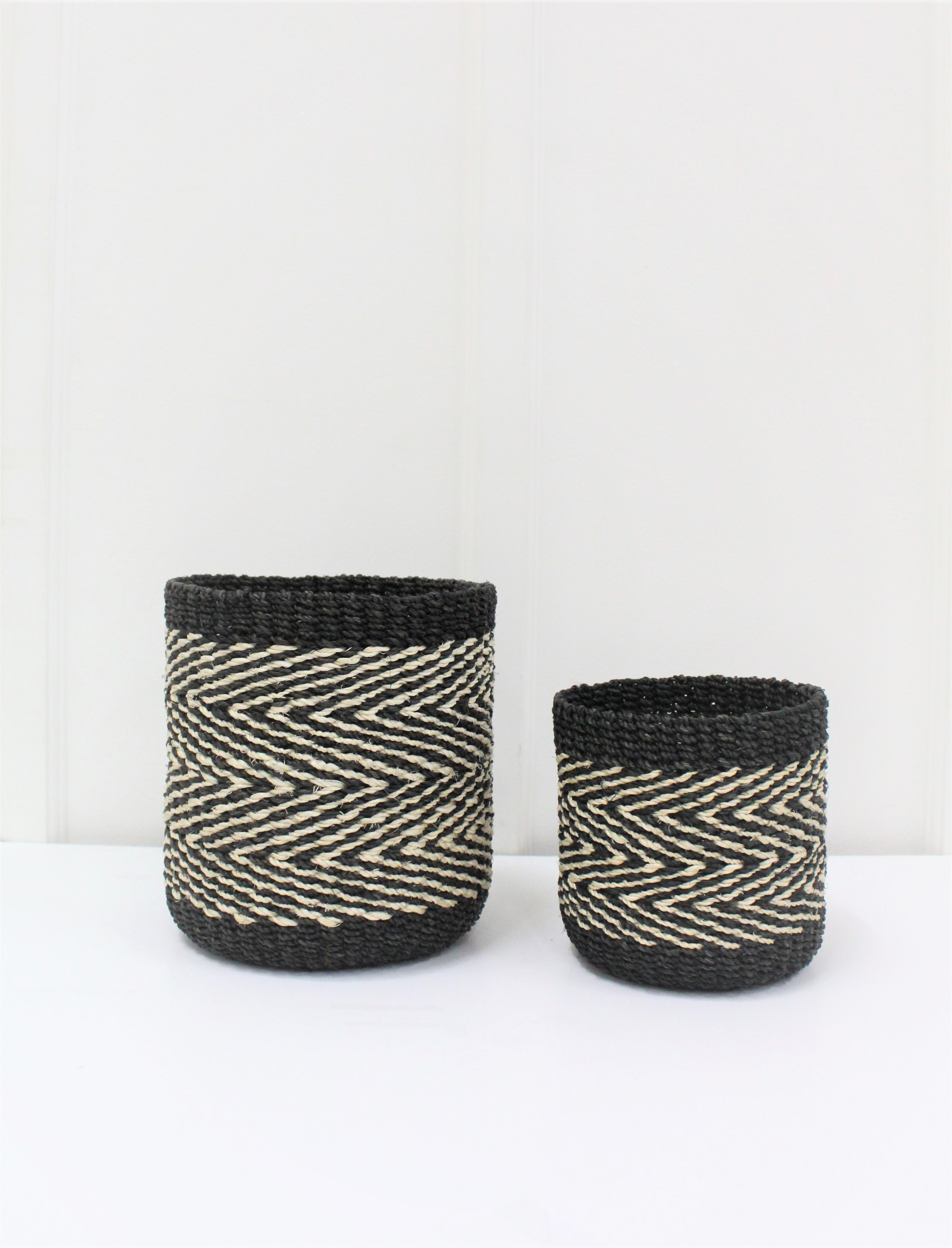 Bungalow Rose Barrel Zigzag 2 Piece Wicker Basket Set | Wayfair