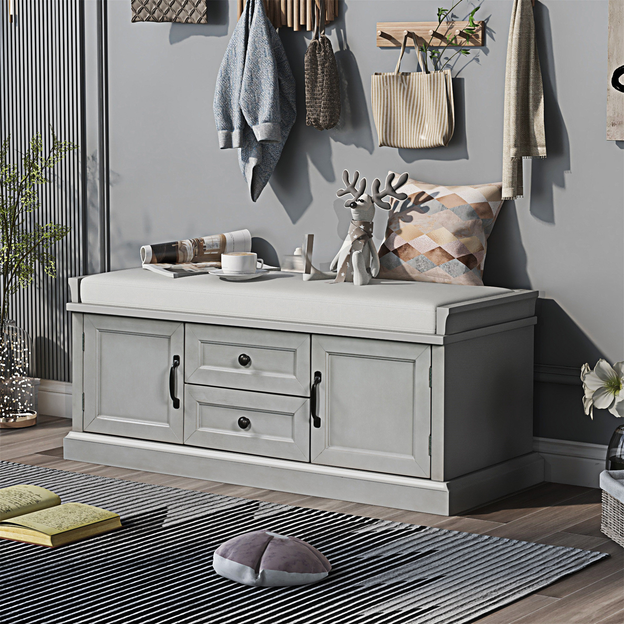 Wildon Home® Storage Bench With 2 Drawers And 2 Cabinets | Wayfair