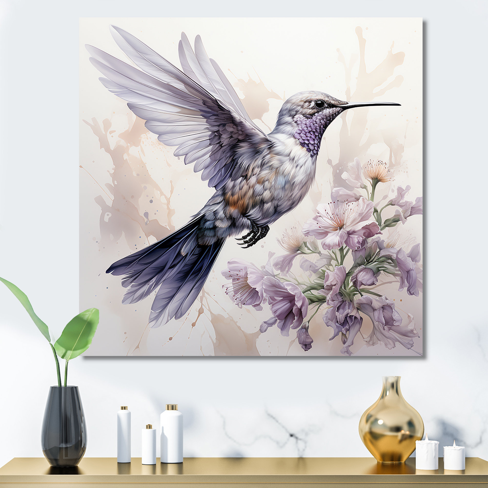 Winston Porter Grey Fluttering Hummingbird Blooms I - Hummingbird ...