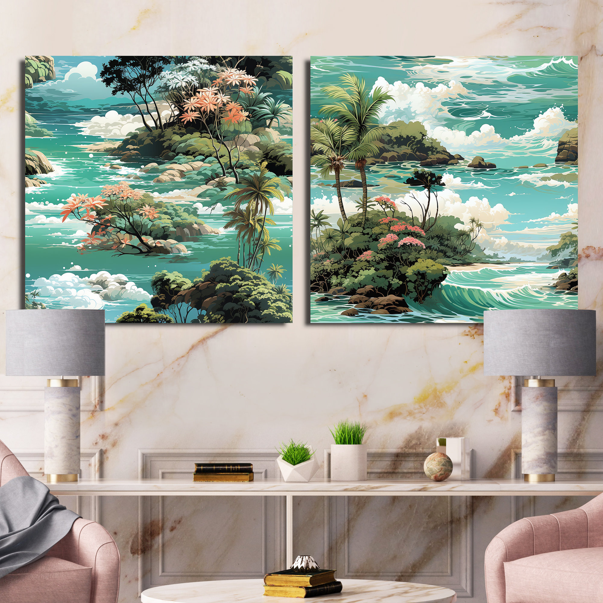 Design Art Island Dreamland Tropical Pattern - Floral Square Collage ...