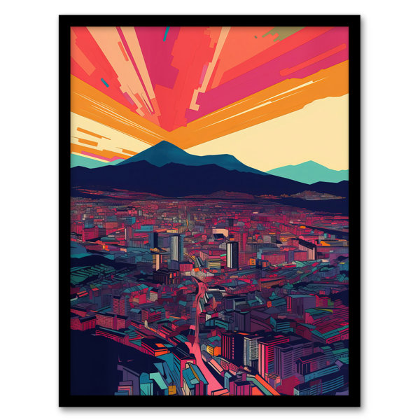 Wee Blue Coo Abstract Valley City Artwork Pink Blue Orange Cityscape ...