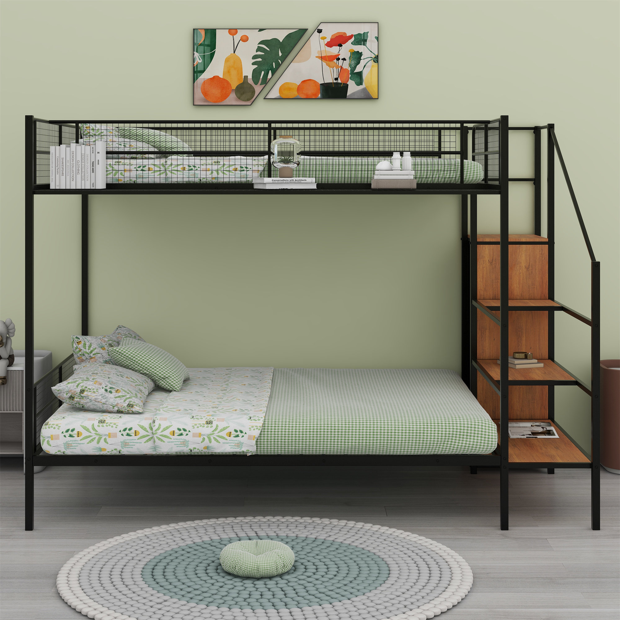 Mason & Marbles Bunk Bed With Wire Shelving And Lateral Storage Ladder ...