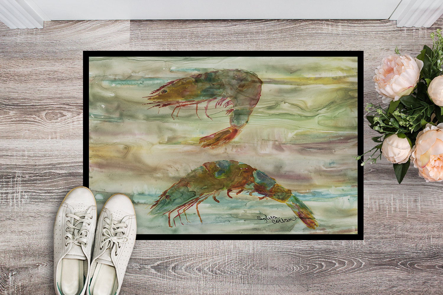 Longshore Tides Drew Shrimp Sunset Indoor/Outdoor Non-Slip Outdoor Door ...