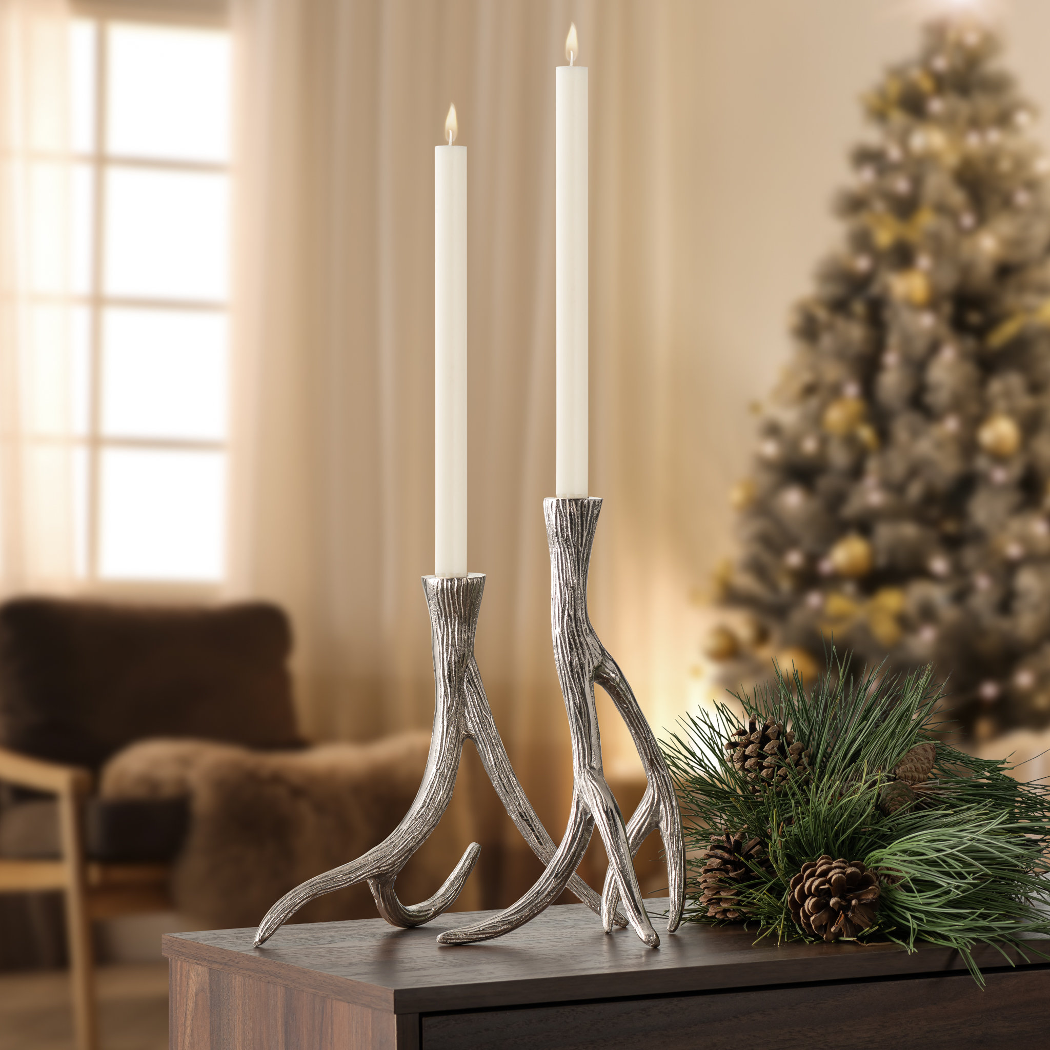 Union Rustic Antler Aluminum Taper Candle Holders (Set of 2) & Reviews ...