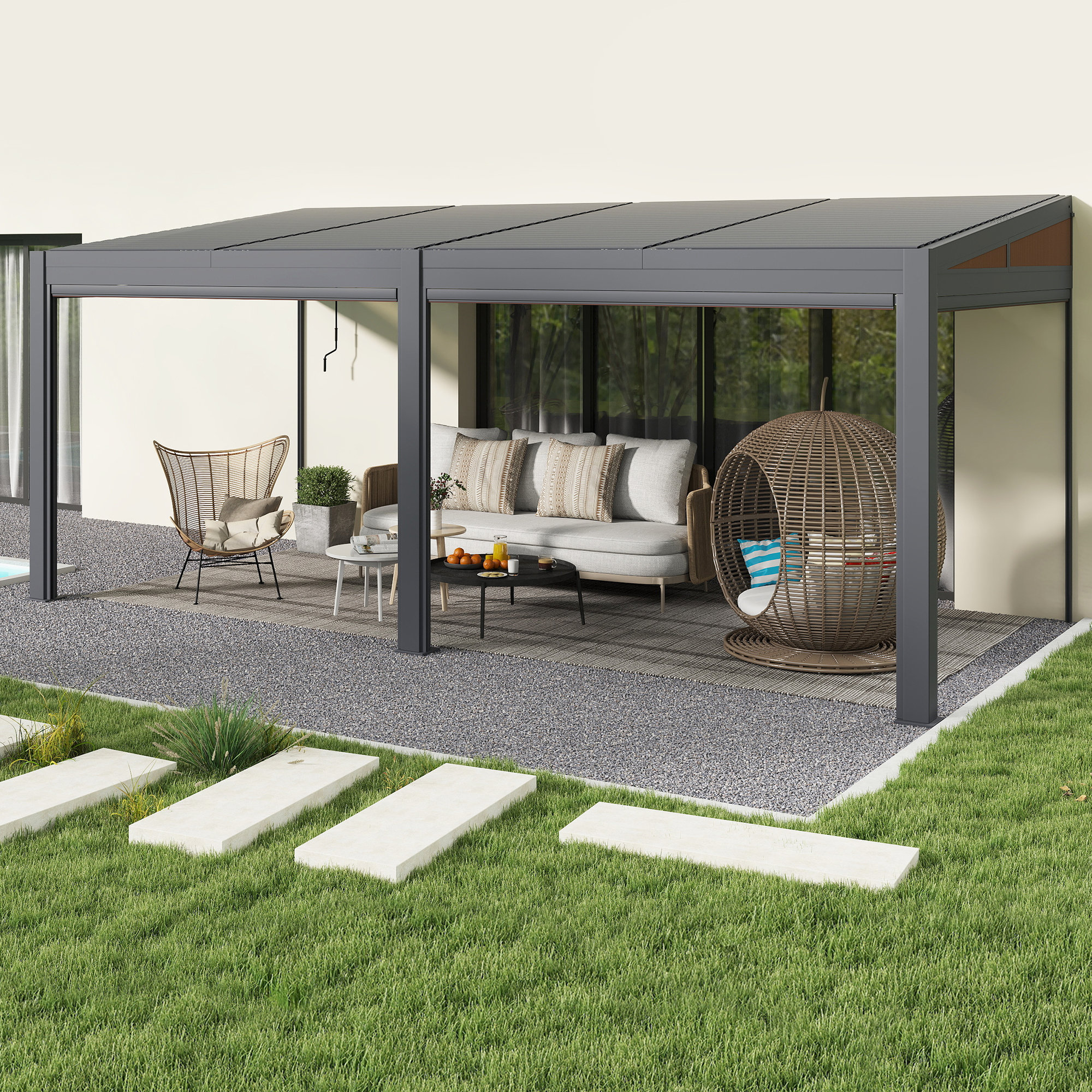 EROMMY Louvred Pergola 10x20, Wall-mounted Heavy Duty Awnings For Patio ...