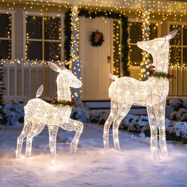 Joiedomi White Christmas Doe and Fawn Yard Lights 2 Packs 130 130 LED ...