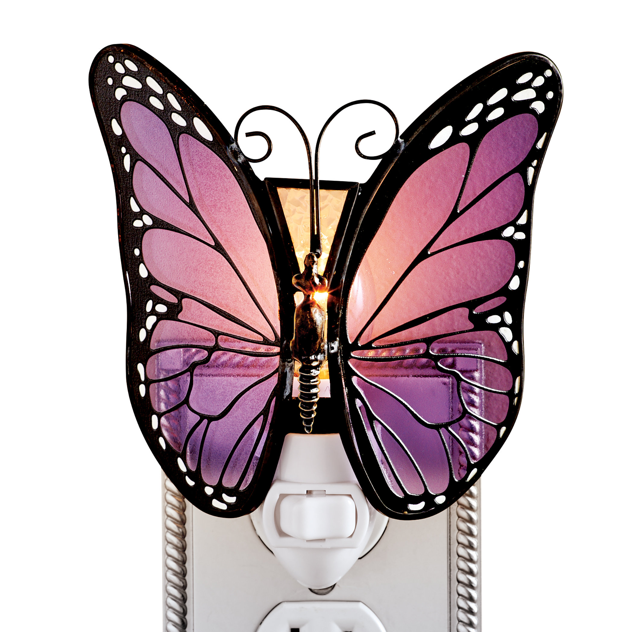 Winston Brands Purple Butterfly Stained Glass Design Night Light ...