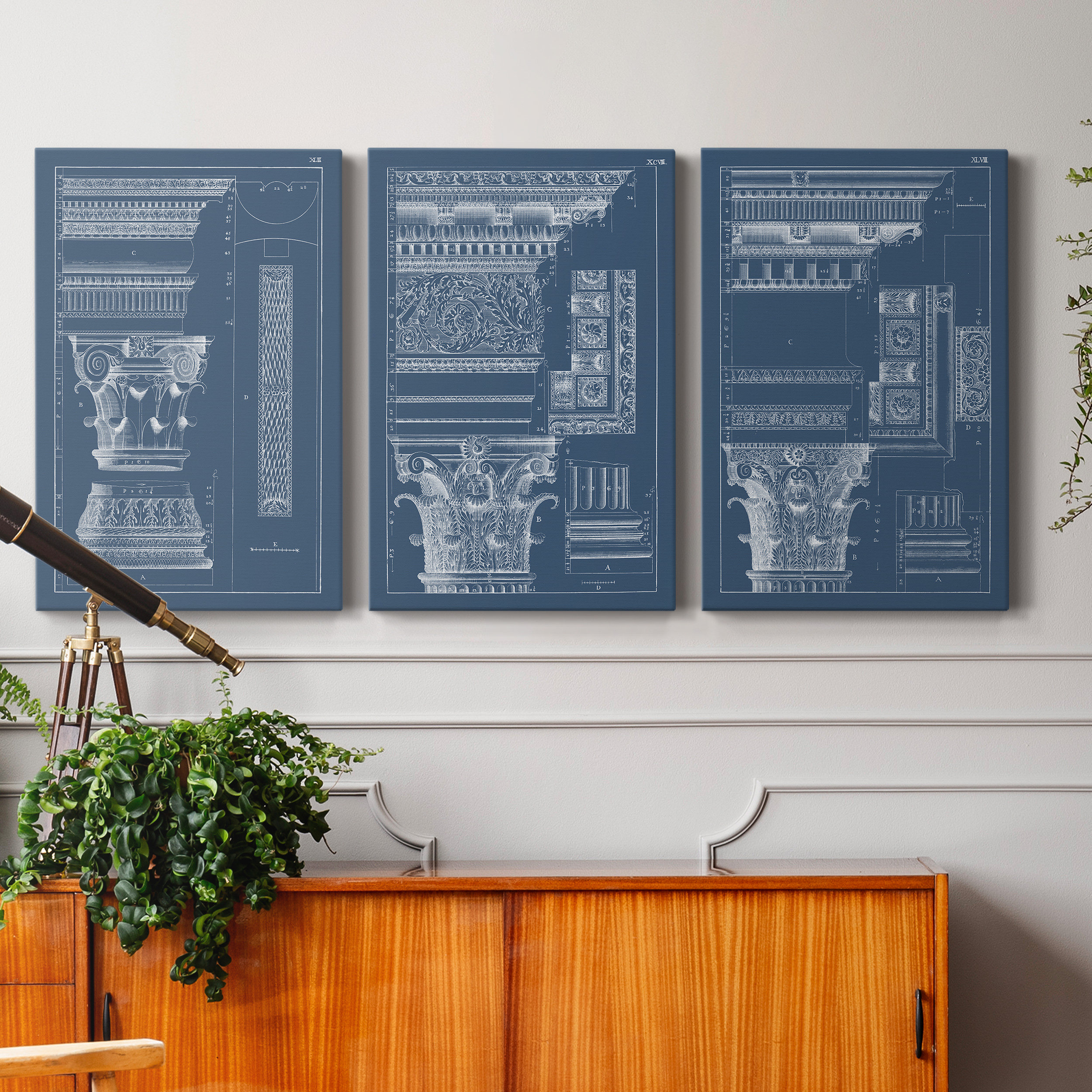 Dakota Fields Column & Cornice Blueprint I - 3 Piece Wrapped Canvas ...
