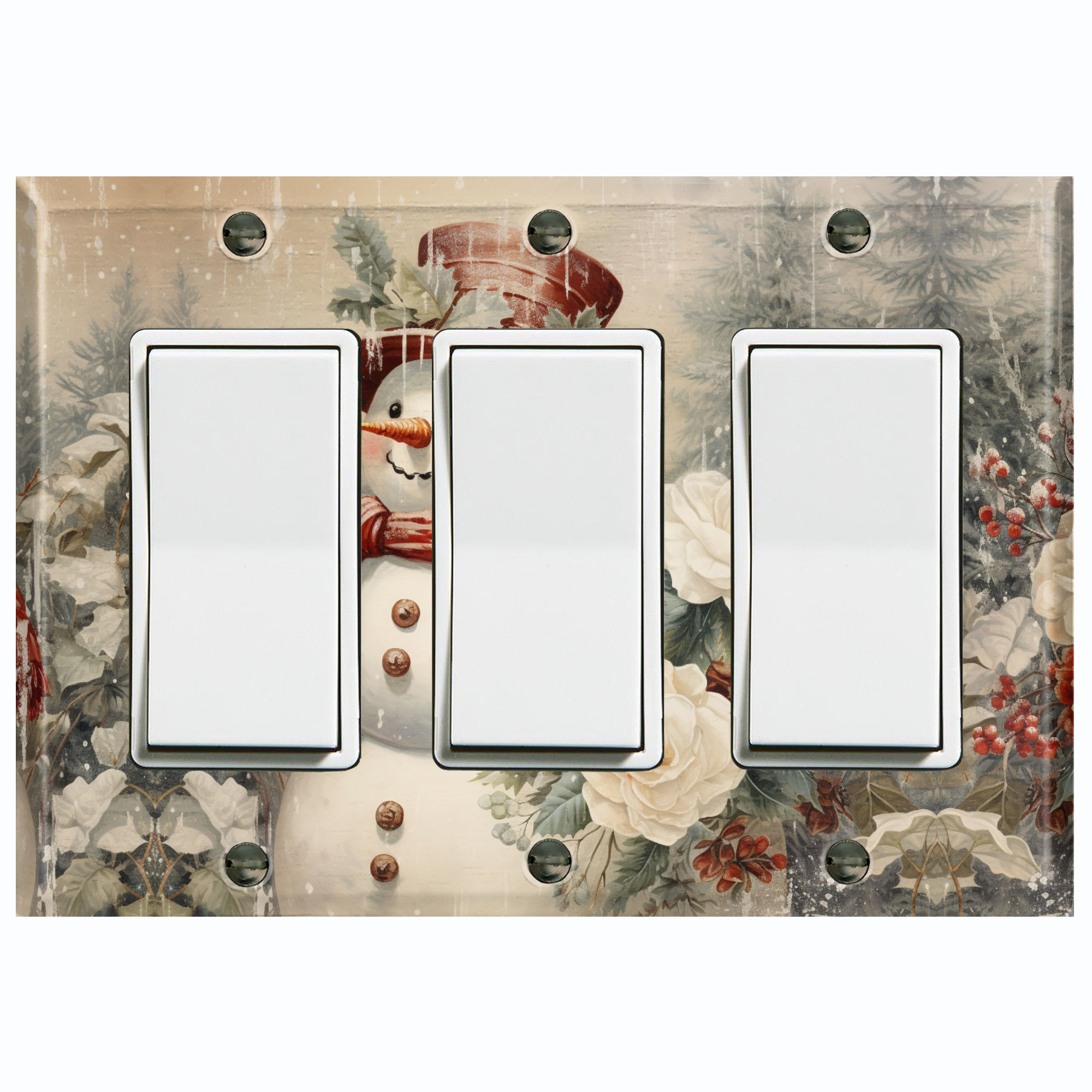 WorldAcc Christmas Festive Snow Man 3 - Gang Toggle Light Switch ...