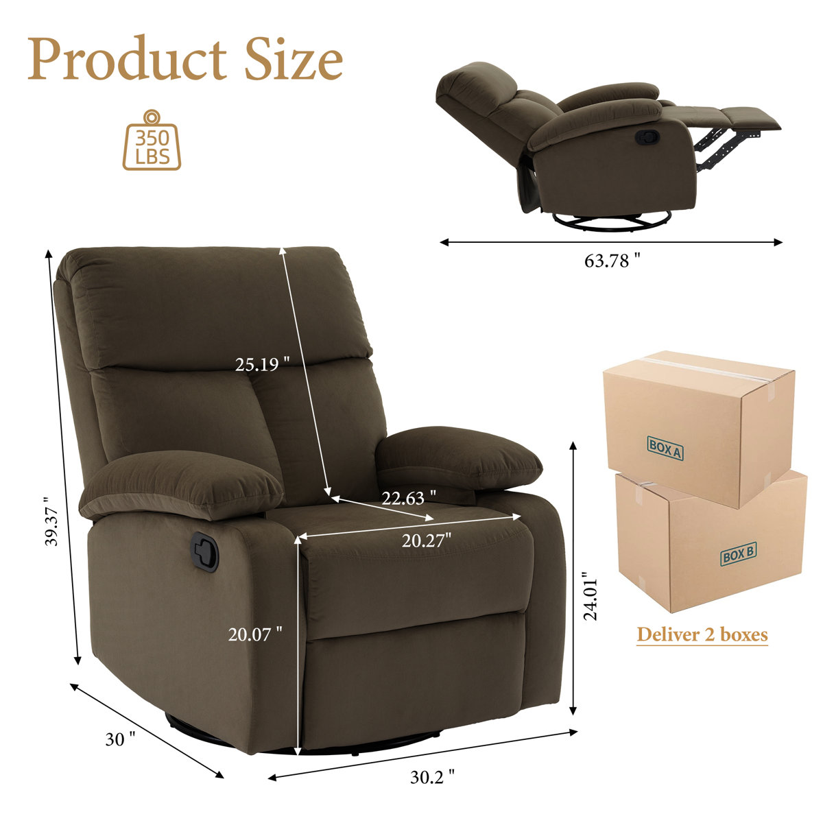 Ebern Designs Velvet Recliner Manual Swivel Rocker Recliner For Adults ...