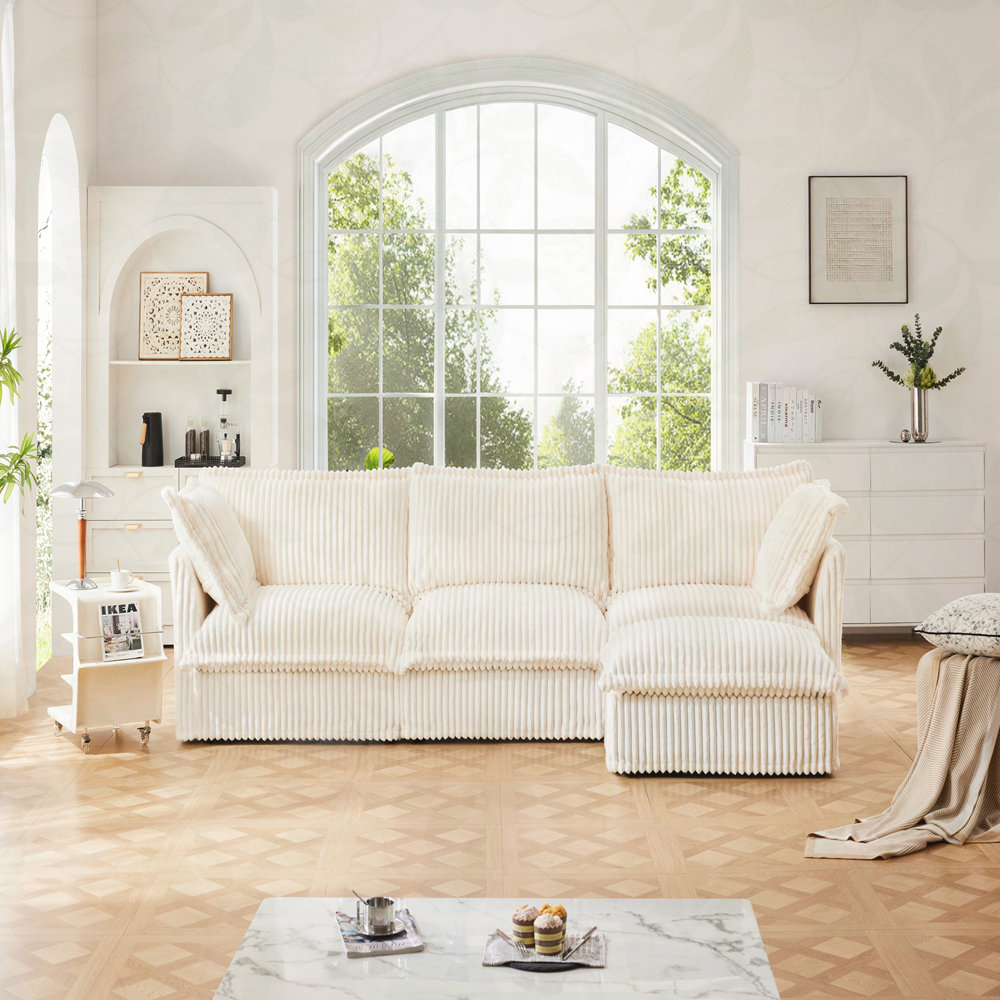 Everly Quinn L-Shaped Slipcovered Sectional Sofa Couch, Comfy Deep Seat ...