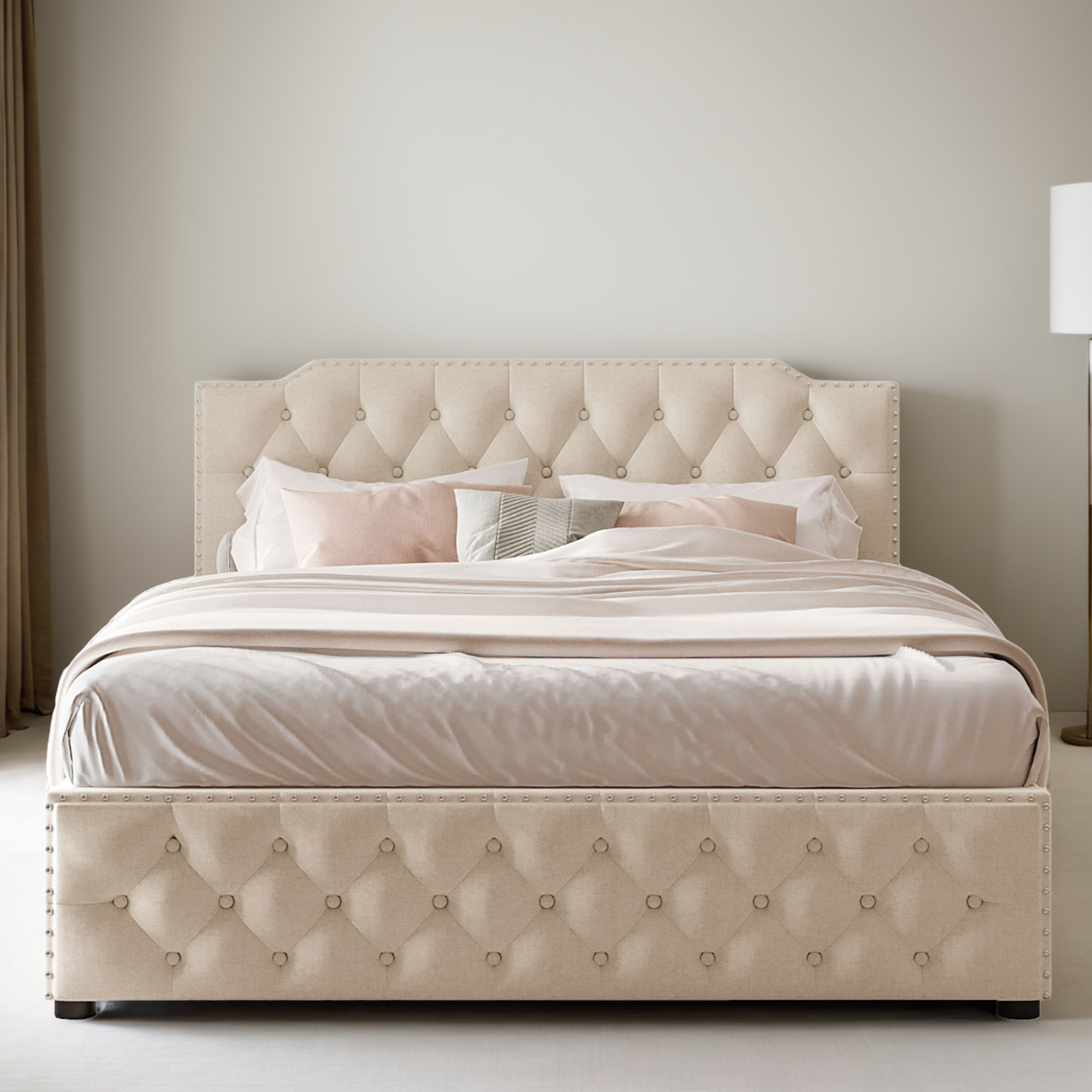 Lark Manor™ Queen Size Upholstered Platform Bed Frame with Drawers and ...