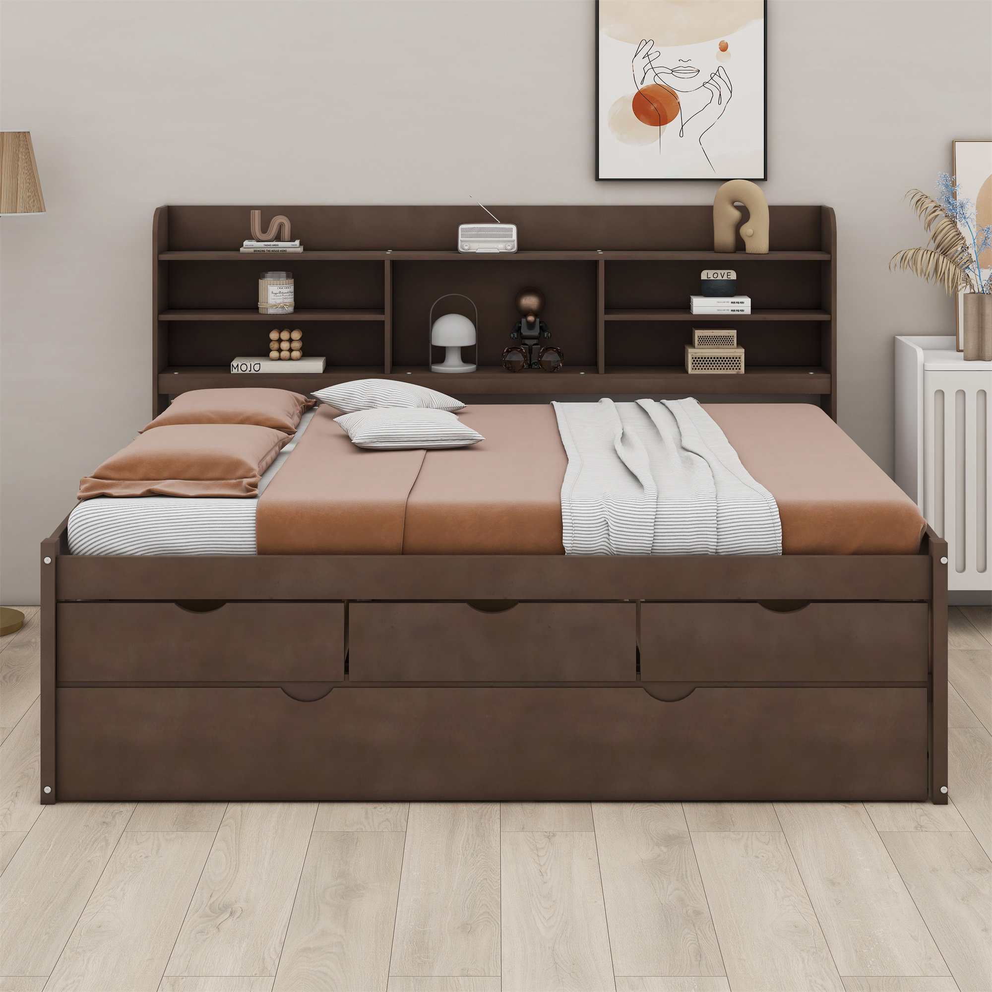 Lark Manor™ Wooden Captain Bed With Built-In Bookshelves,Three Storage ...