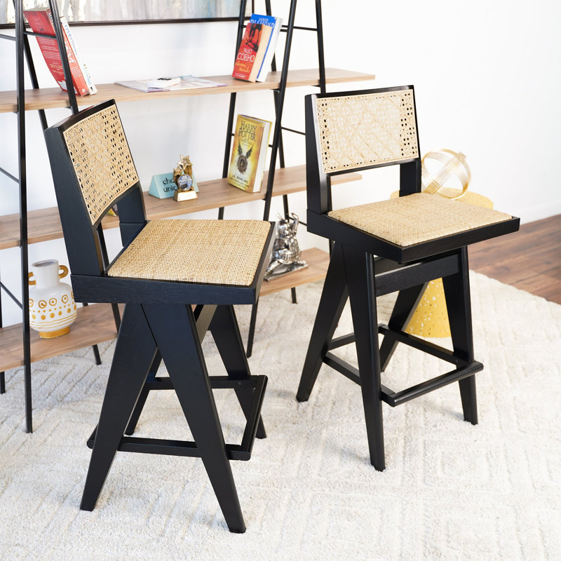 Bayou Breeze Keira Rattan Bar Stool (Set of 2) | Wayfair