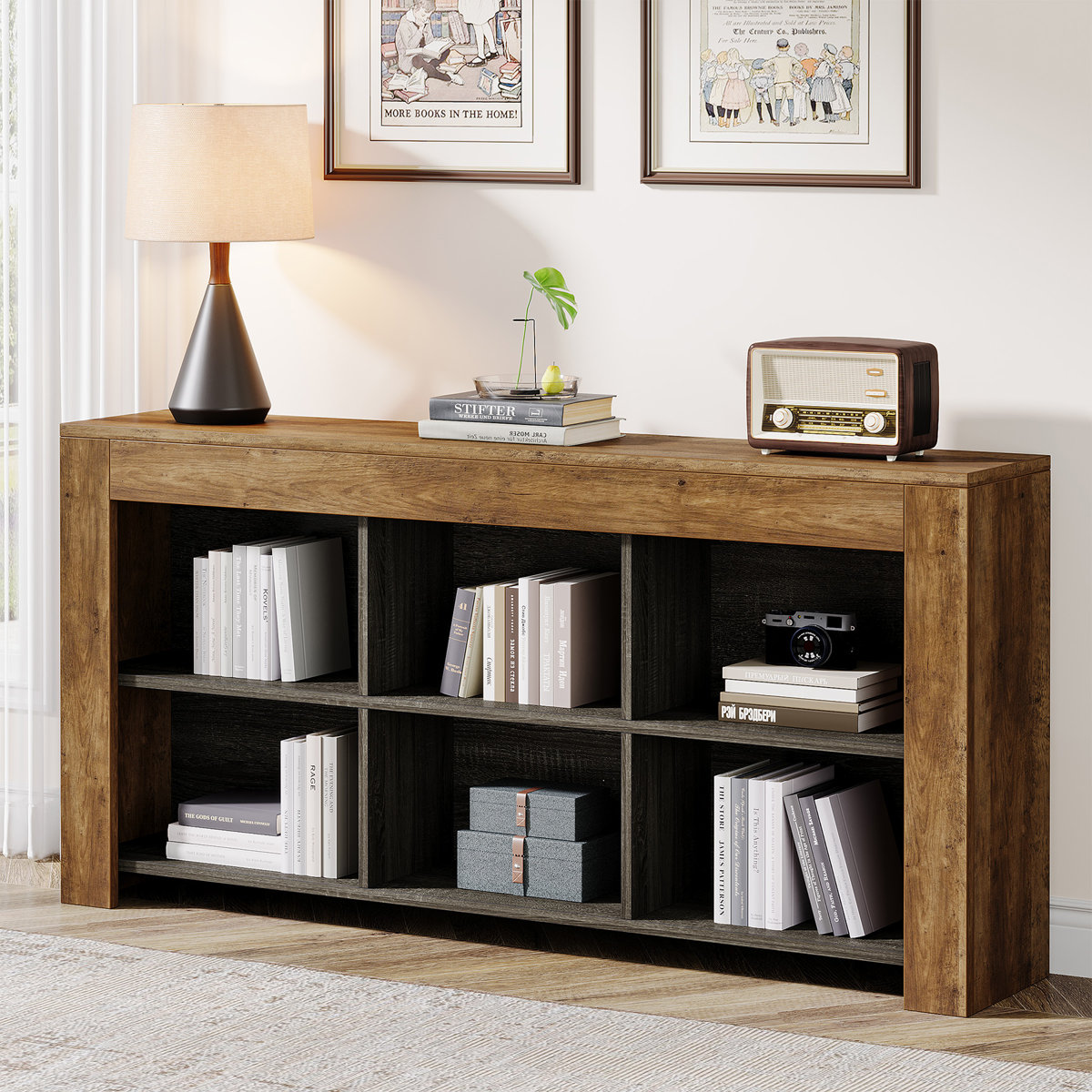 Millwood Pines Horizontal Bookcase With 6 Cubes Storage Organizer ...