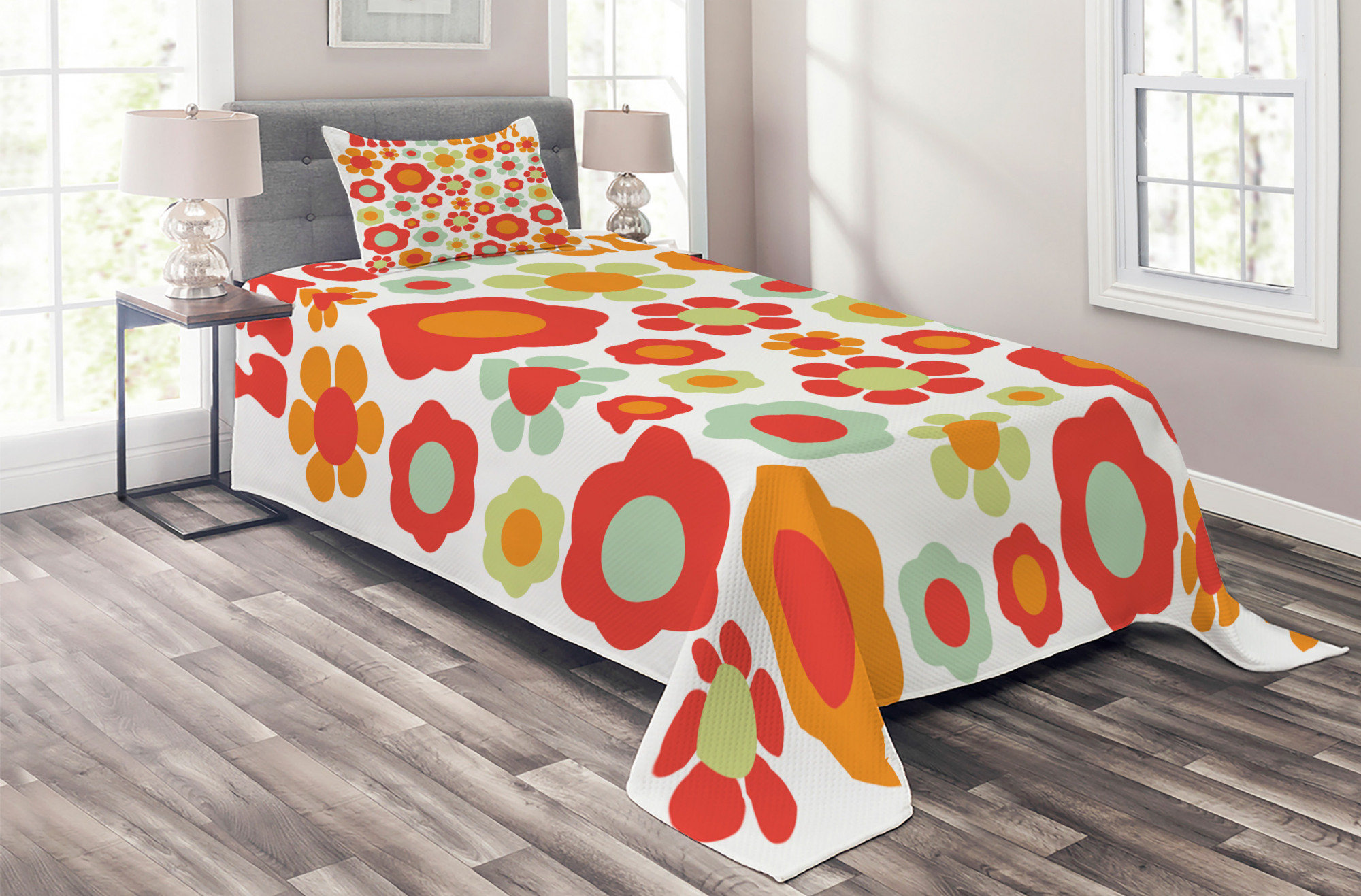 Ambesonne Groovy Orange Microfiber Farmhouse / Country Coverlet ...