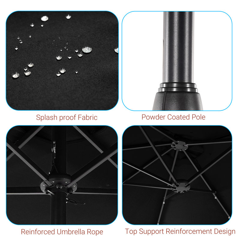 Arlmont & Co. Ruhena 180" × 108" Lighted Market Umbrella Rectangular ...