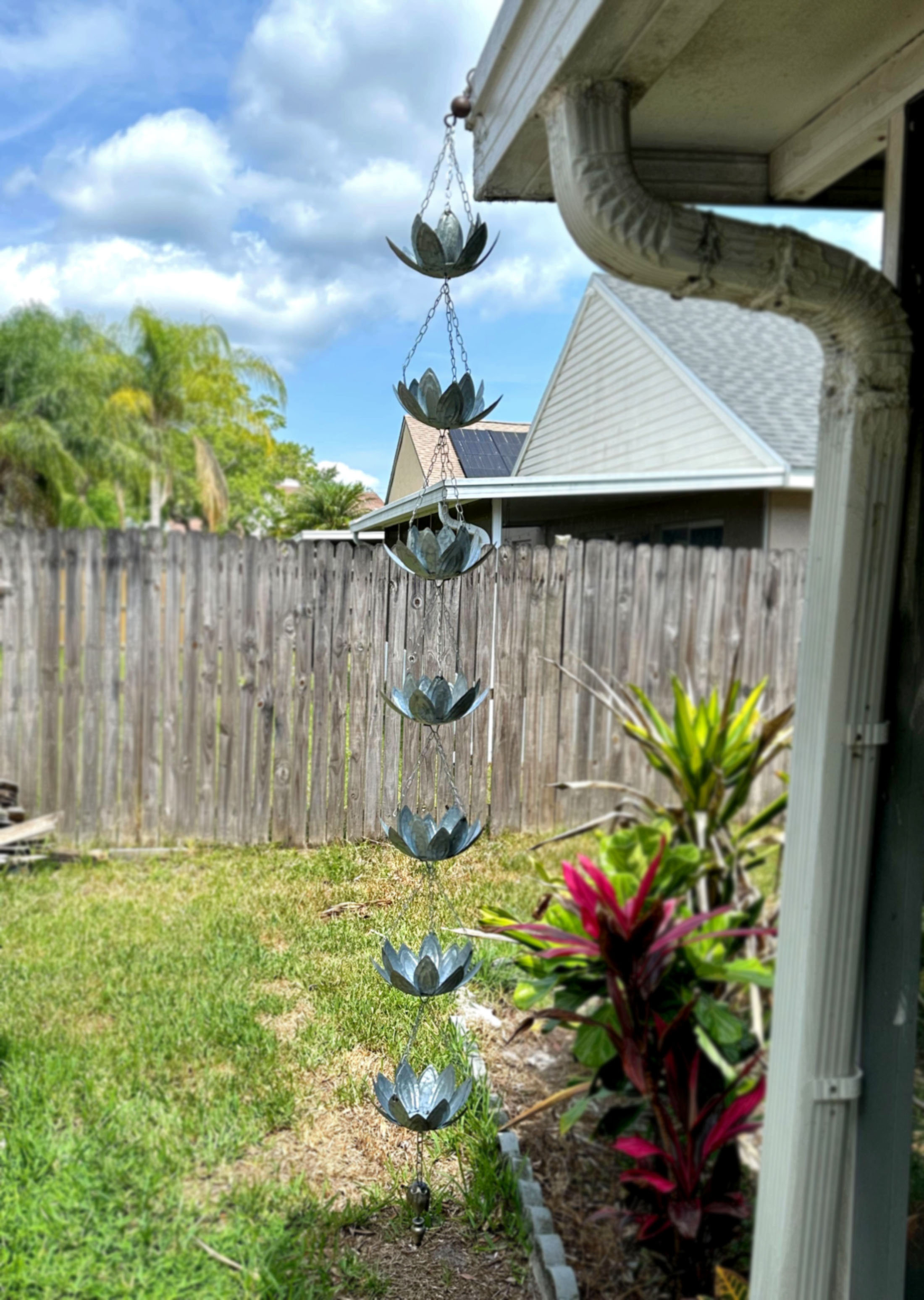 Gracie Oaks 70 Inch Galvanized Metal Flower Rain Chain Gutter Home ...