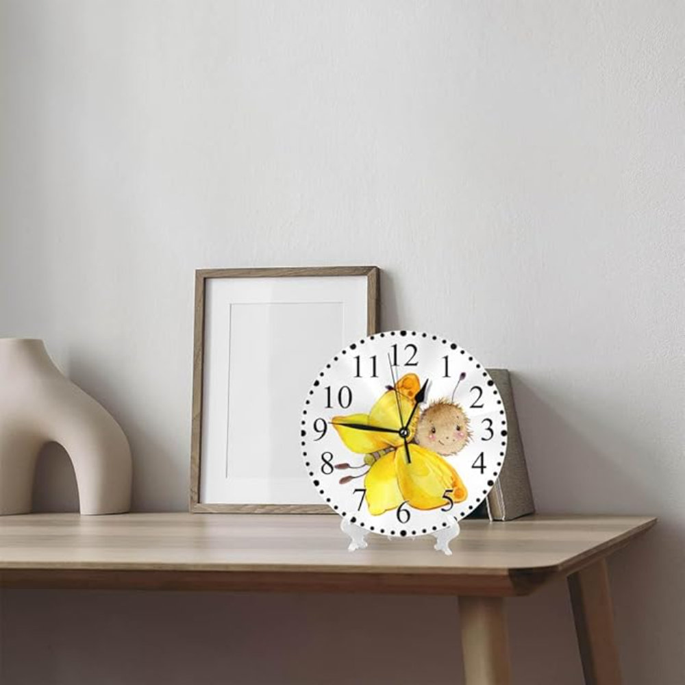 Highland Dunes Cartoon Butterfly Wall Clock Watercolor Yellow Wings Bee ...