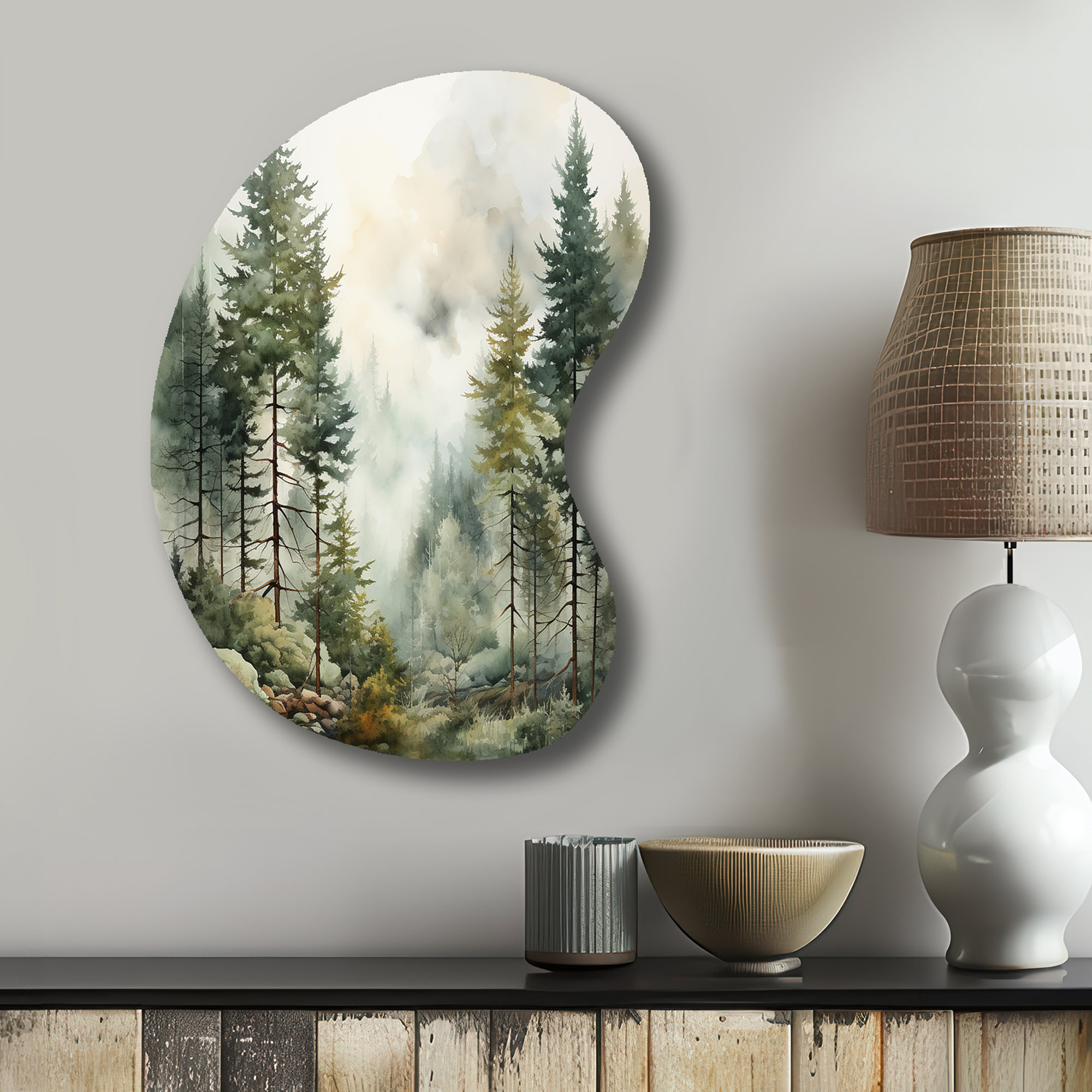 Design Art Pine Tree Misty Morning II - Asymmetrical Tree Pine Metal ...