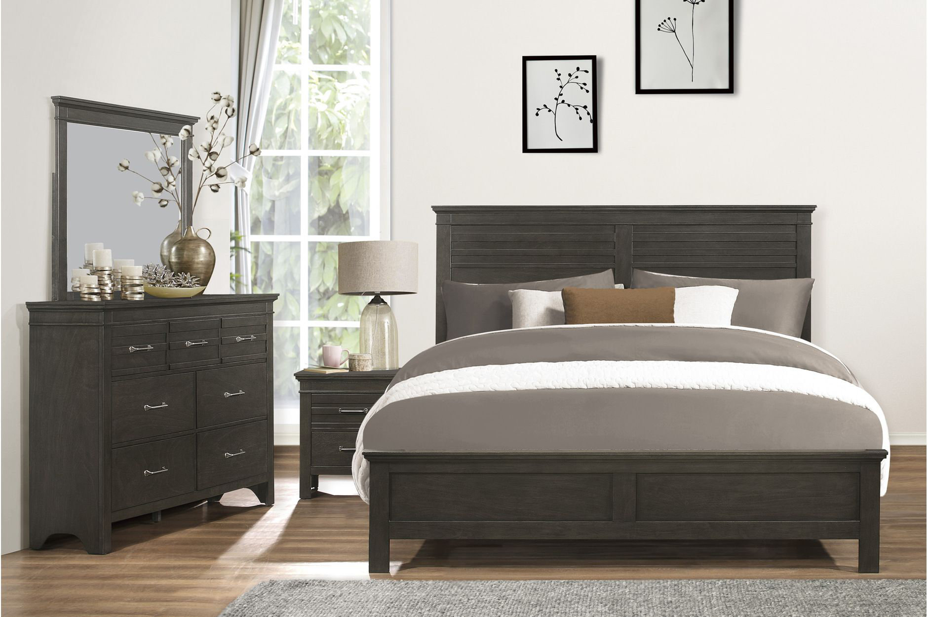 Red Barrel Studio Enrika Farm-Charcoal Grey Okume Veneer Panel Bedroom ...