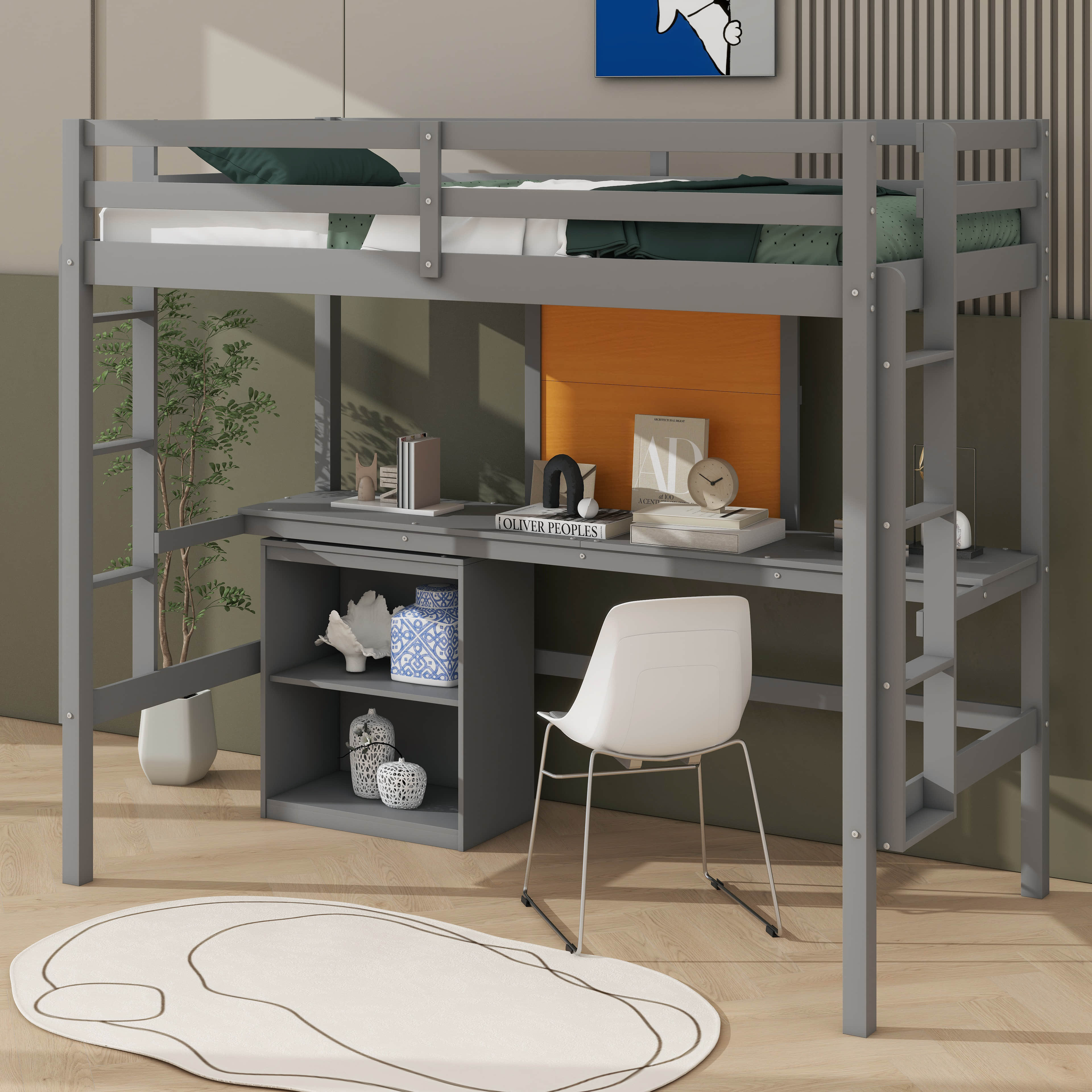 XIUYE Twin-Over-Twin Loft Bed With Desk, 2-Level Drawer Unit, Writing ...