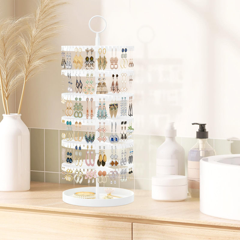Latitude Run® 6 Tier Rotating Earring Holder Organizer with Metal Tray ...