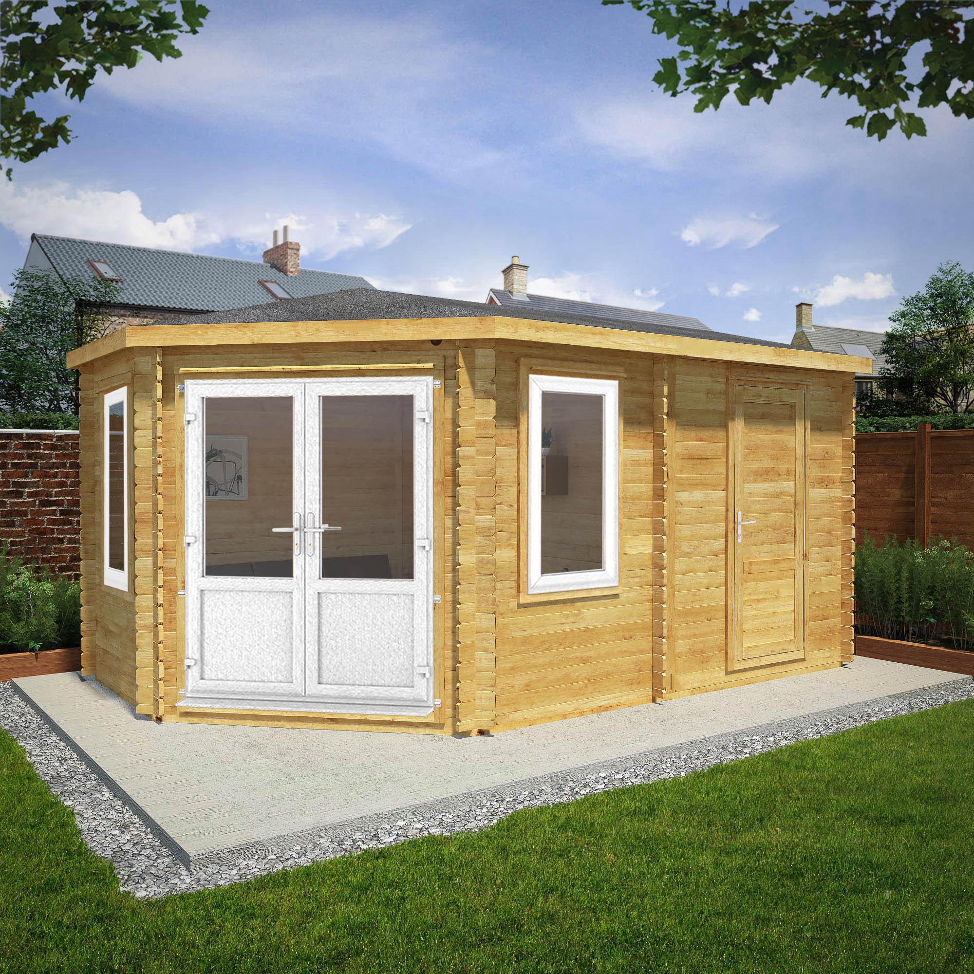 Mercia Garden Products 16ft x 10ft Corner Lodge Plus Log Cabin With ...