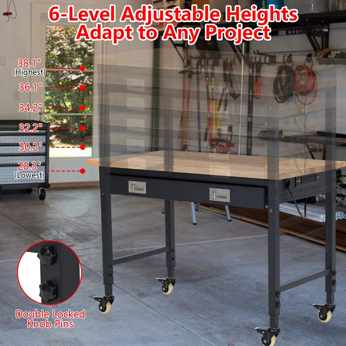 WFX Utility™ 48'' W Manufactured Wood Top Height-Adjustable Workbench ...