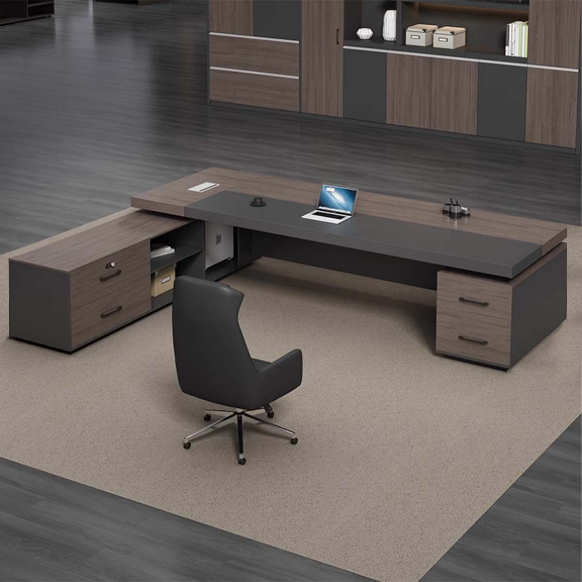 Latitude Run® Gray Modern Luxury Desk, Desk with Lockers, Office ...