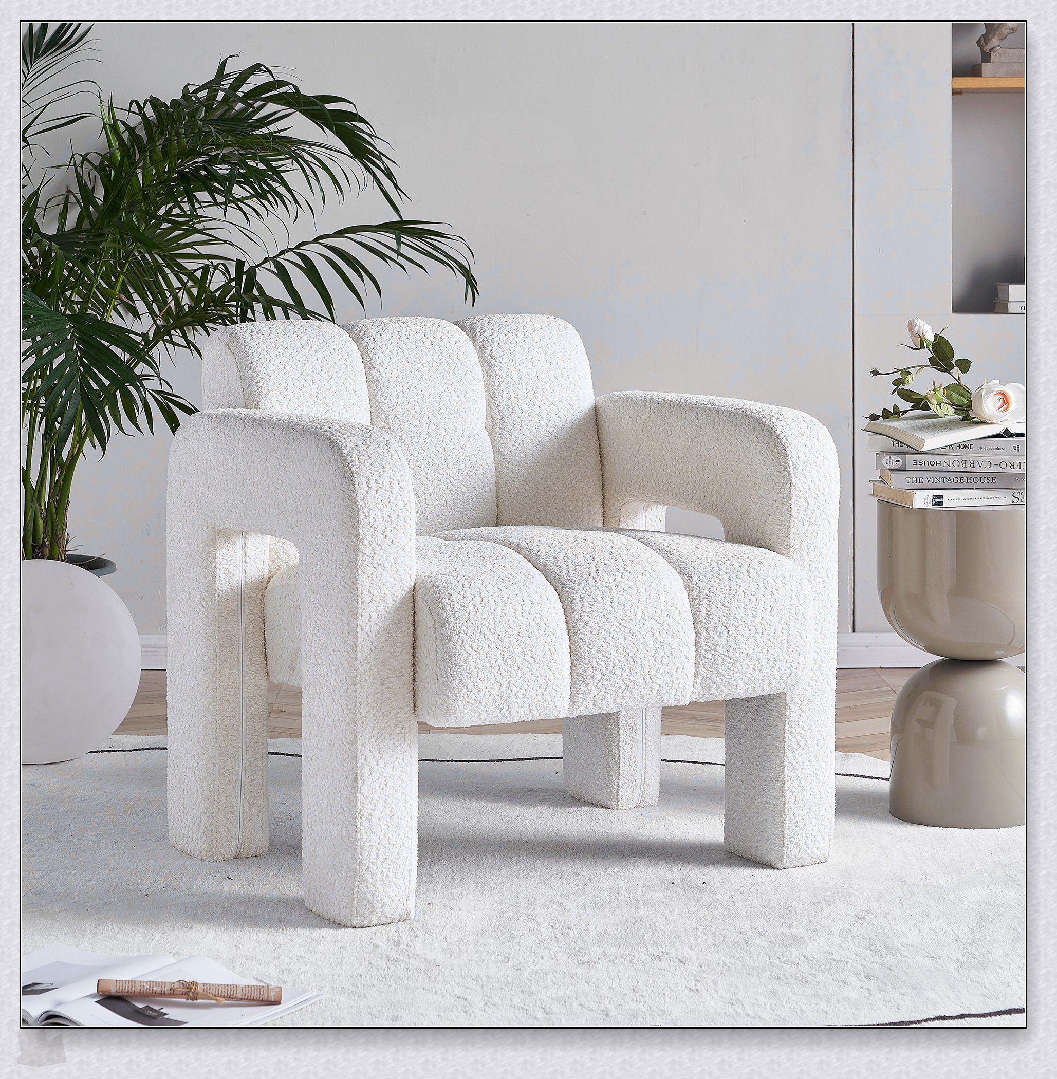Wrought Studio™ 31.10 Inch Wide Boucle Upholstered Accent Chair ...