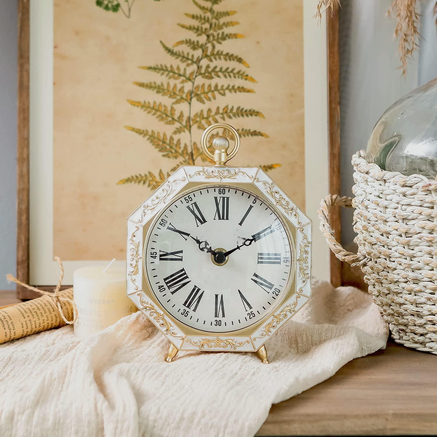 House of Hampton Metal Table Clock, Shelf Desk Top Clock Battery ...
