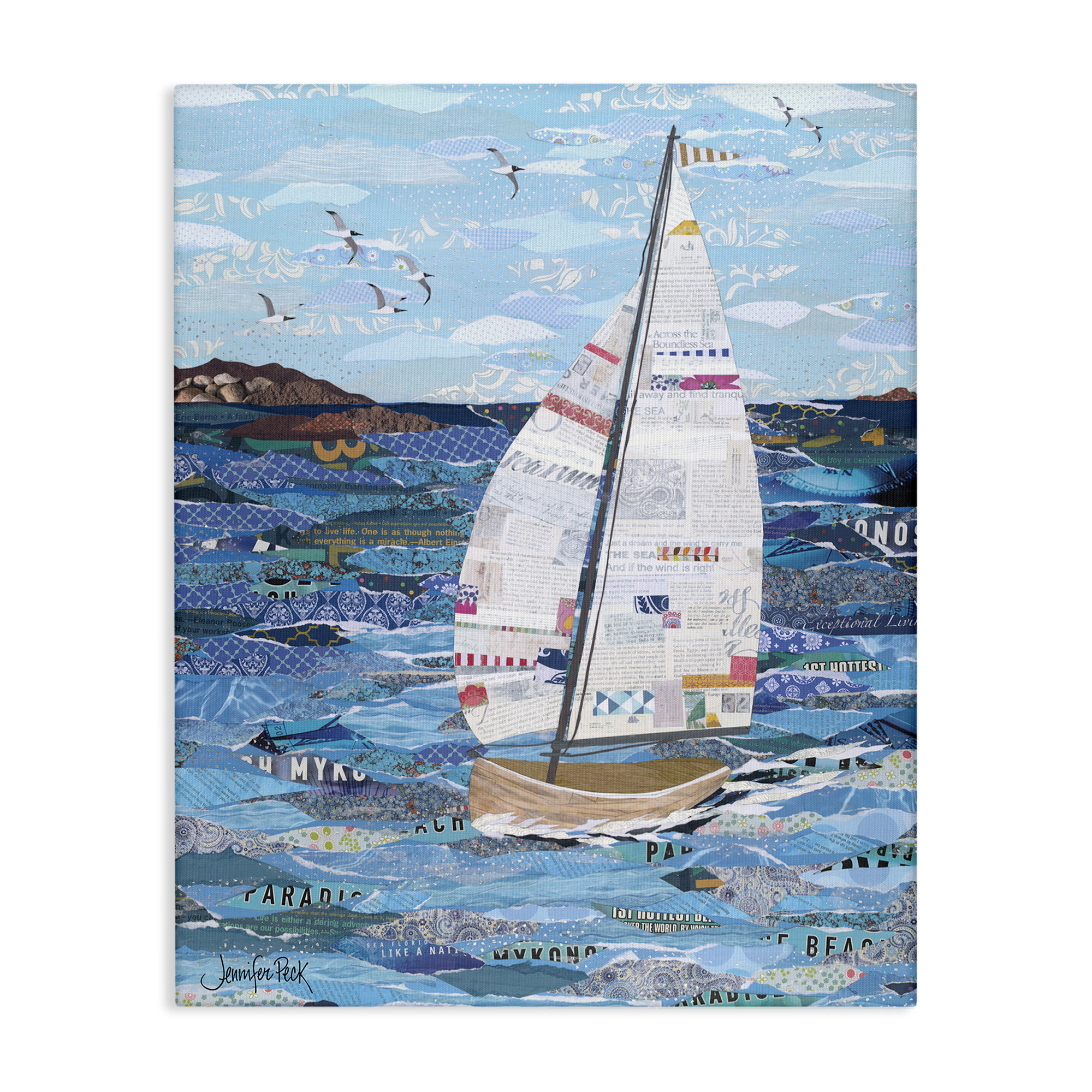 Breakwater Bay Collaged Sailboat Scene Canvas Wall Art by Jennifer Peck ...