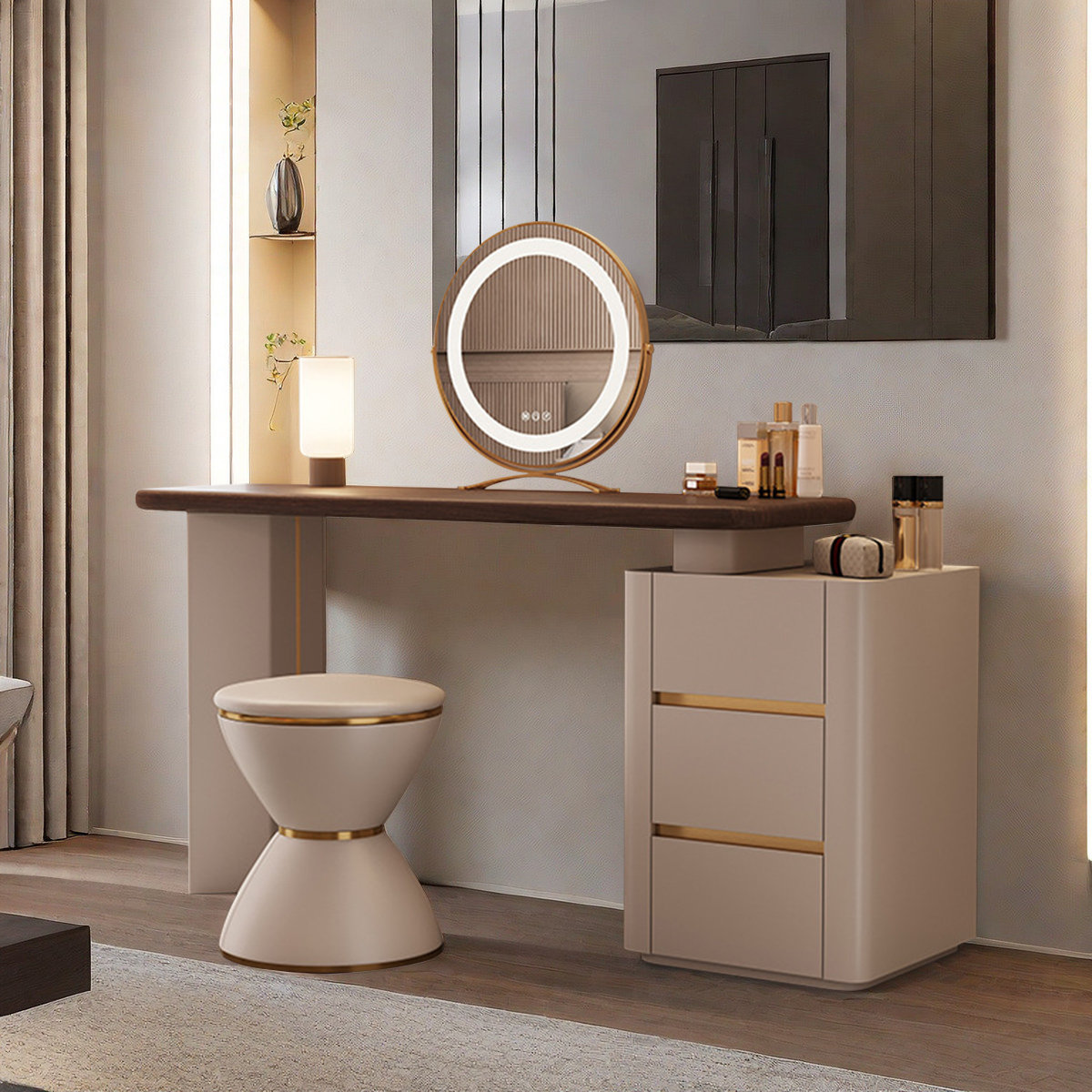 Everly Quinn Modern Multi-Functional Walnut Color Vanity Vanity | Wayfair