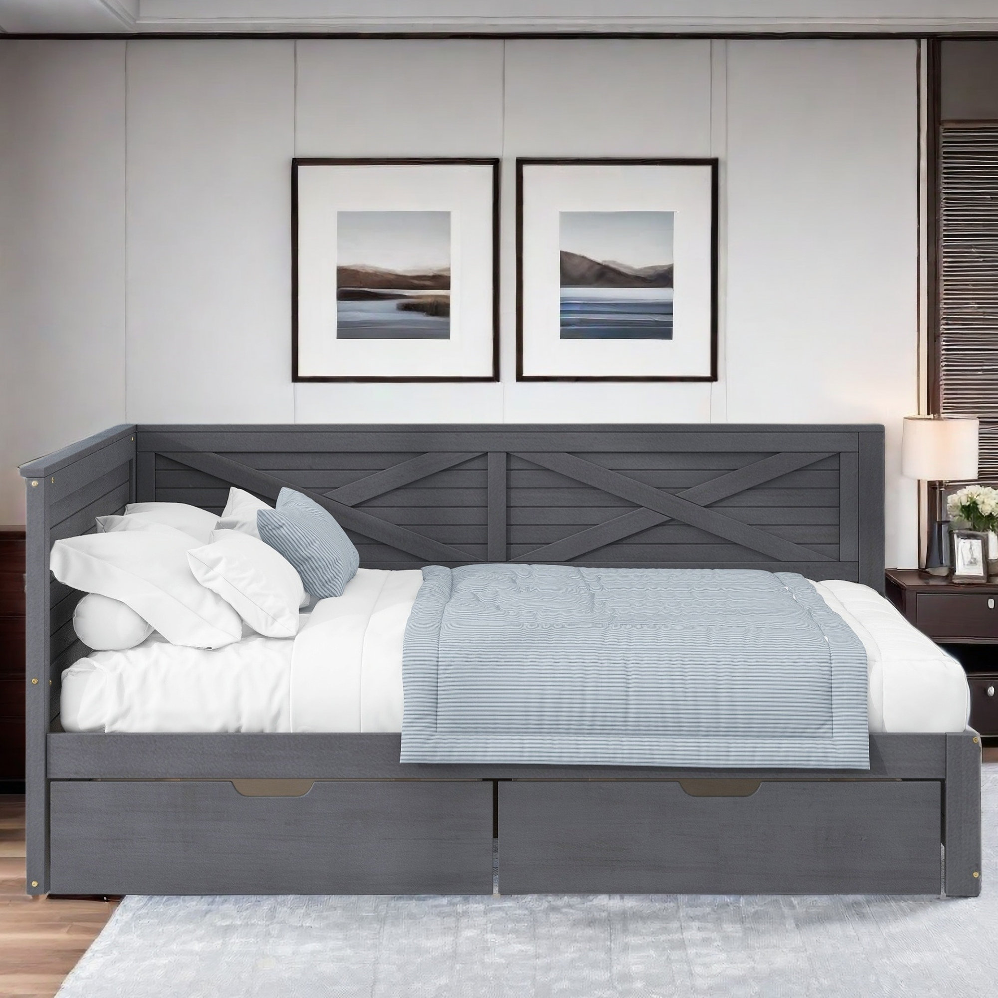 Rosalind Wheeler Wood Daybed With 2 Drawers And Rustic Guardrail ...