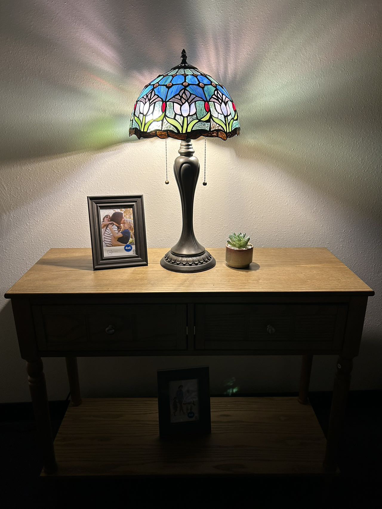 Bloomsbury Market Hamal Tiffany Table Lamp Blue Purple Stained Glass ...