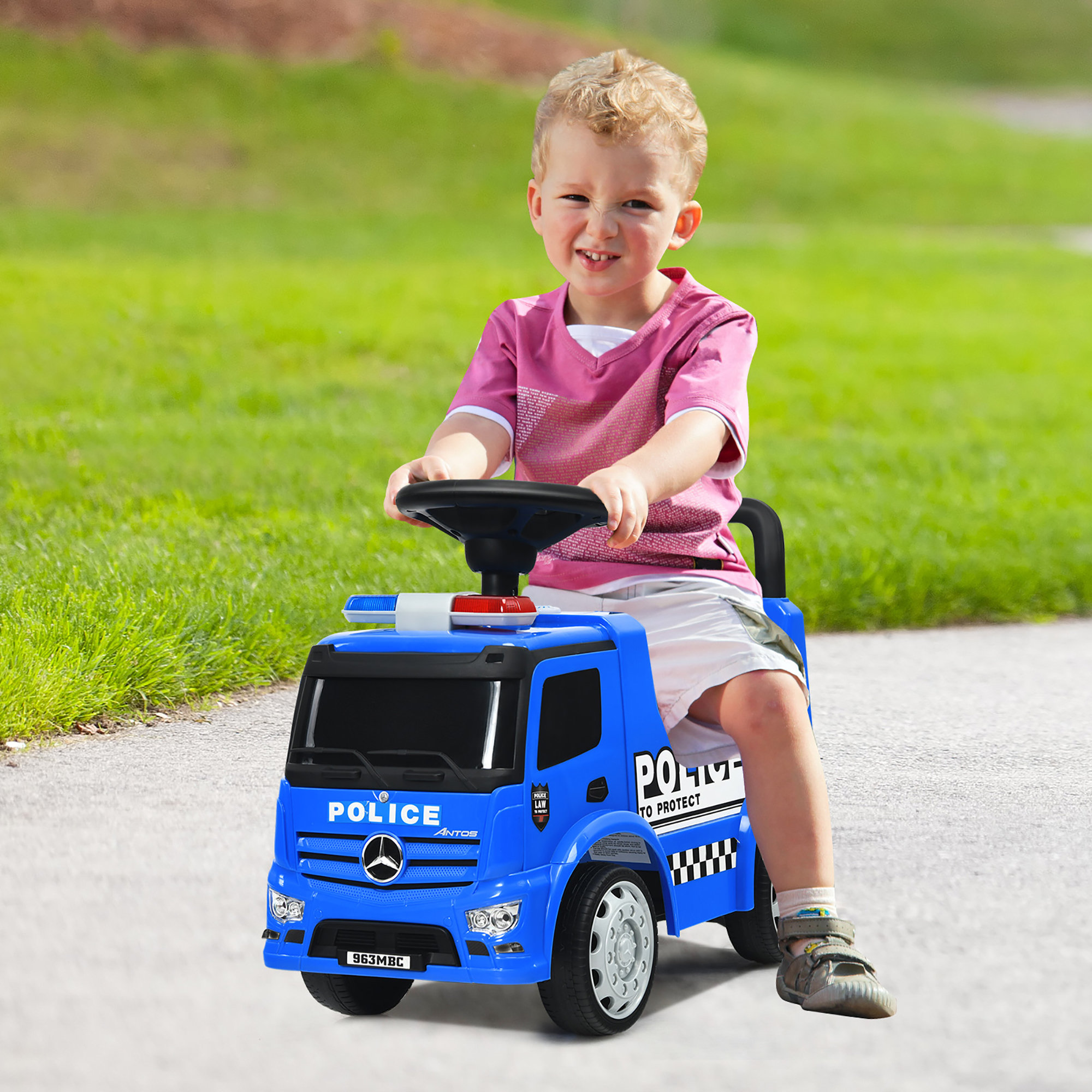 Costway Kids Ride On Push Police Car Licenced Mercedes Benz Push And ...