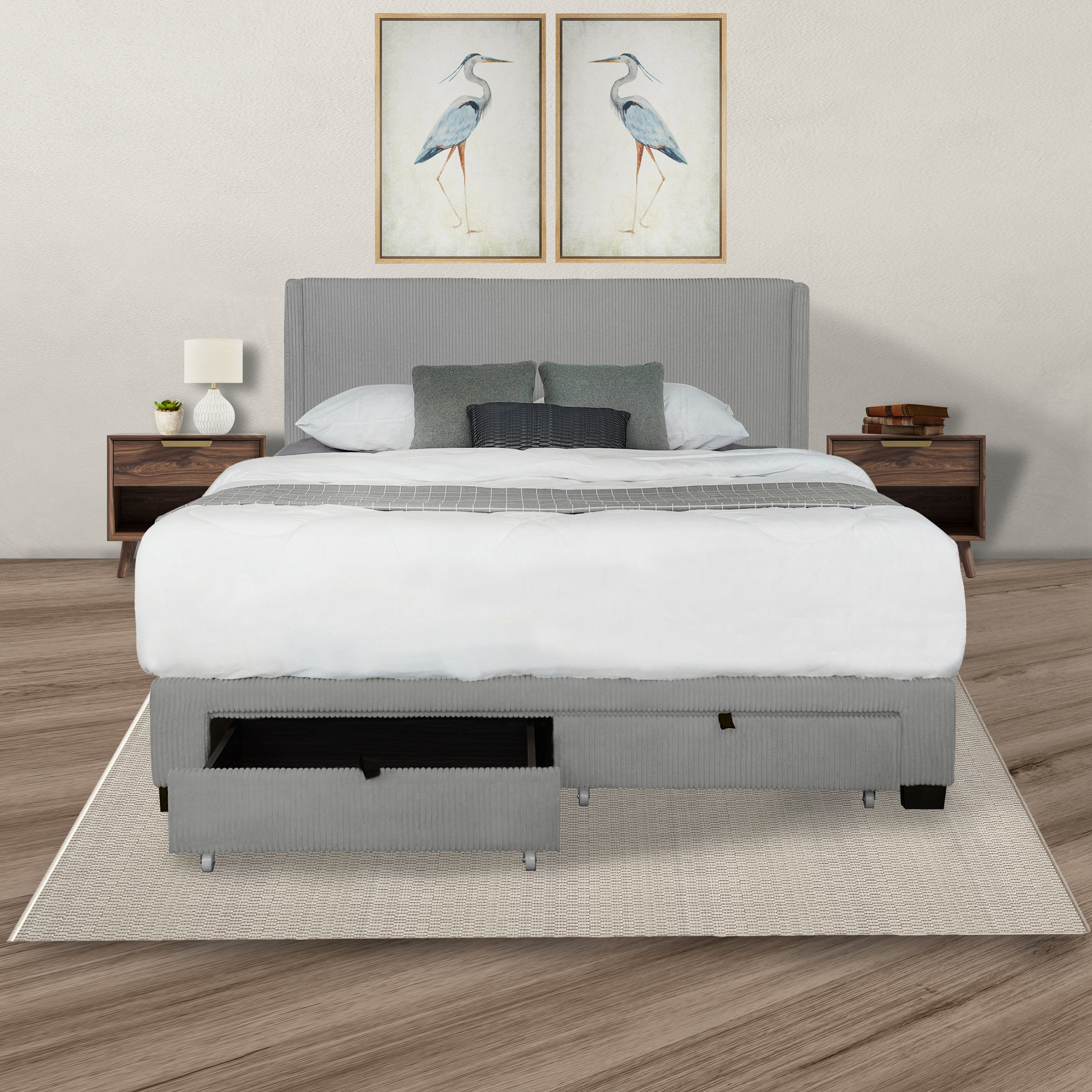Hokku Designs Drawer Storage Upholstered Wingback Bed | Wayfair