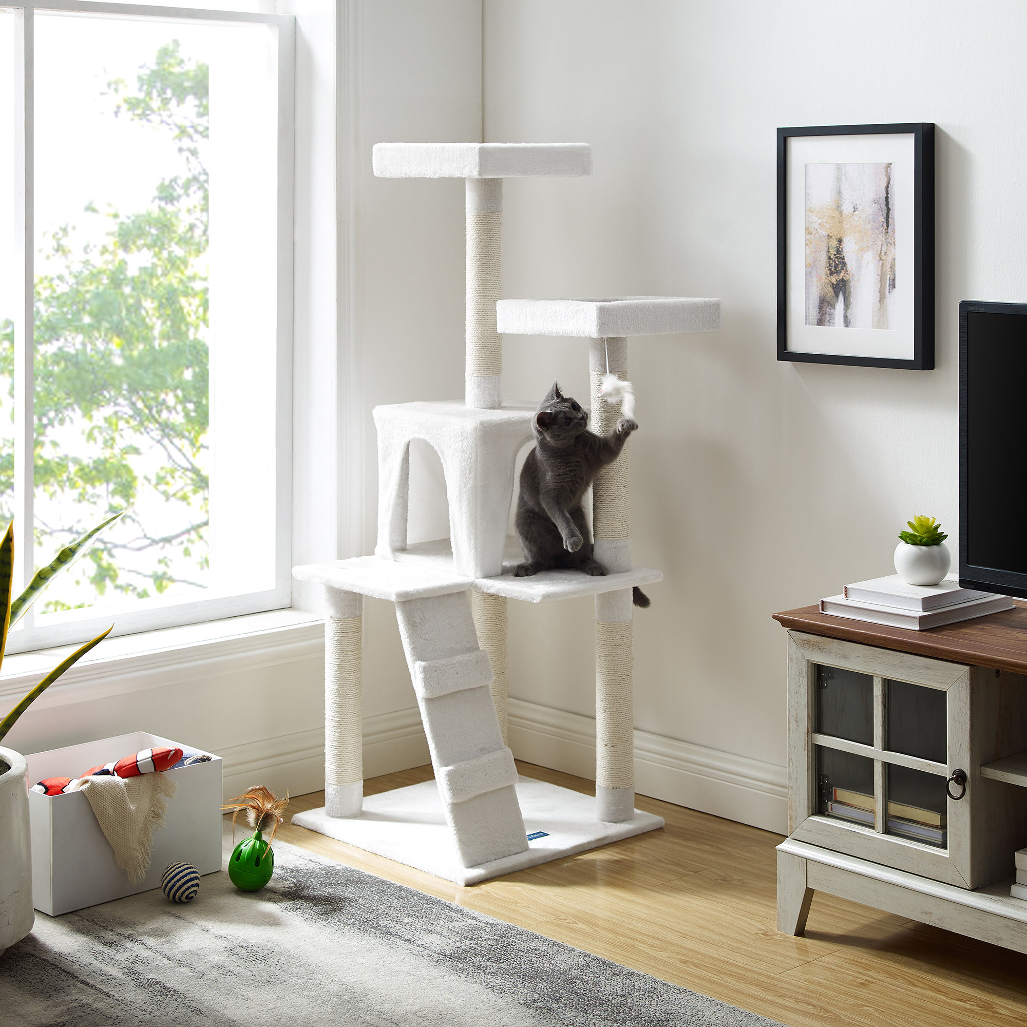 Sam's Pets Chachi Sam 50" White Cat Tree & Reviews | Wayfair