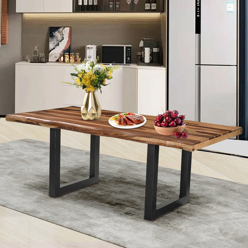 17 Stories Solid Wood Top Metal Base Dining Table | Wayfair