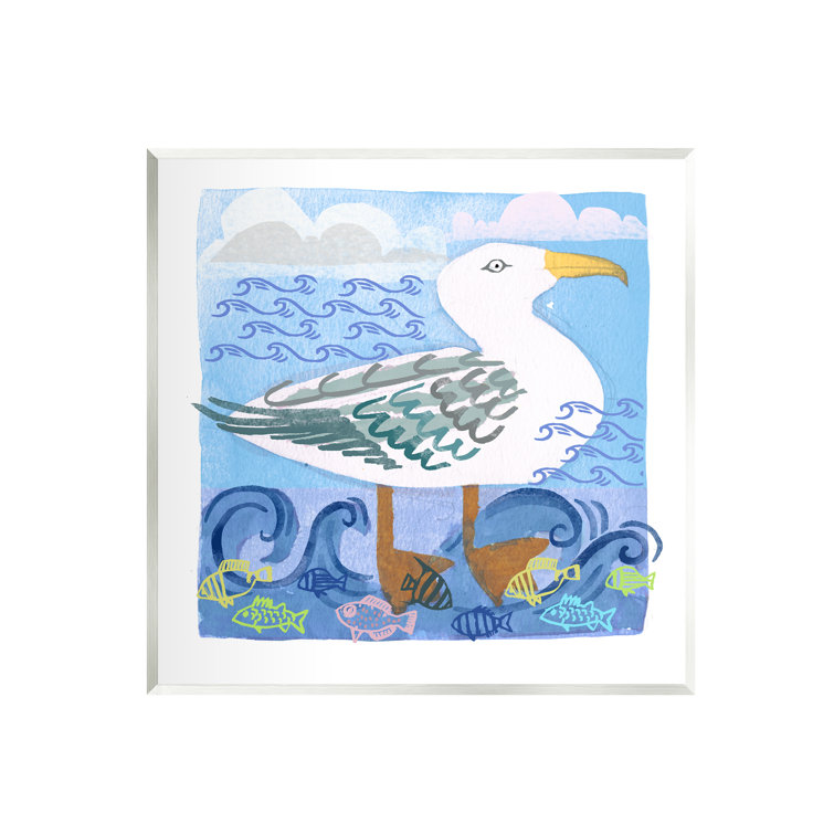 Stupell Industries Whimsical Seagull Bird Layered Ocean Waves On MDF ...
