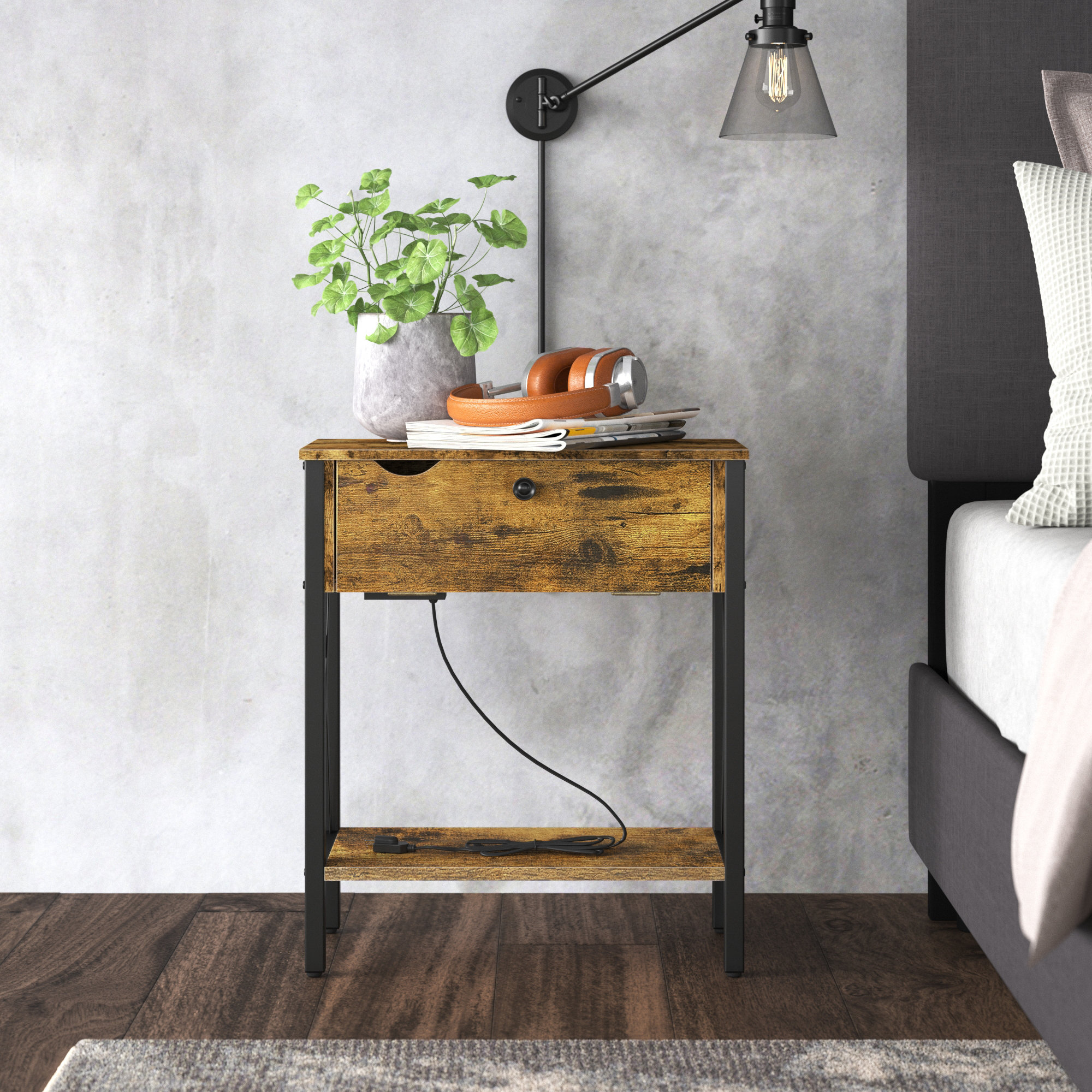 Trent Austin Design Nobles 1 - Drawer Metal Nightstand in Brown/Black ...