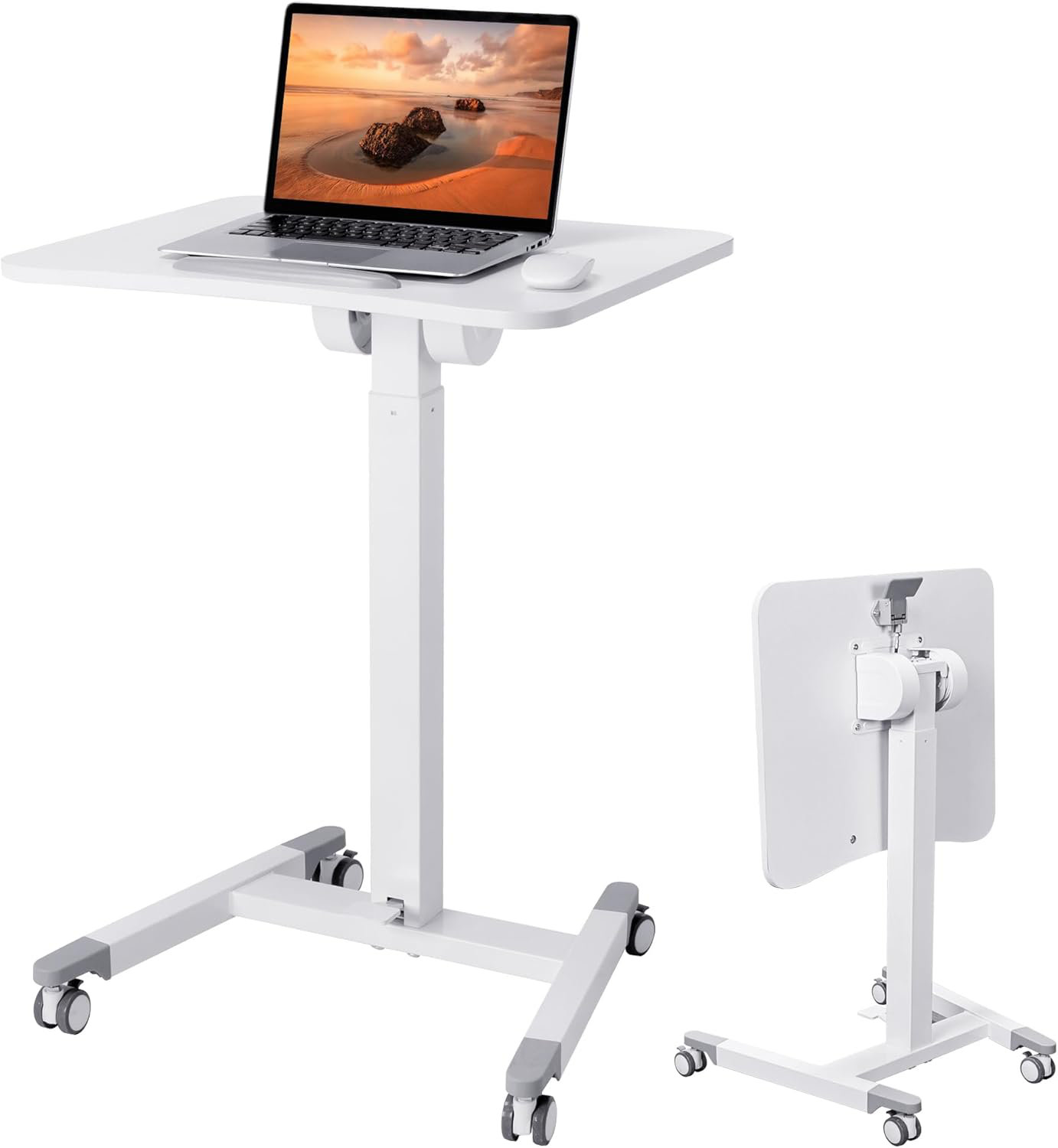 Inbox Zero Adjustable Mobile Standing Podium Desk With Gas Spring Lift ...
