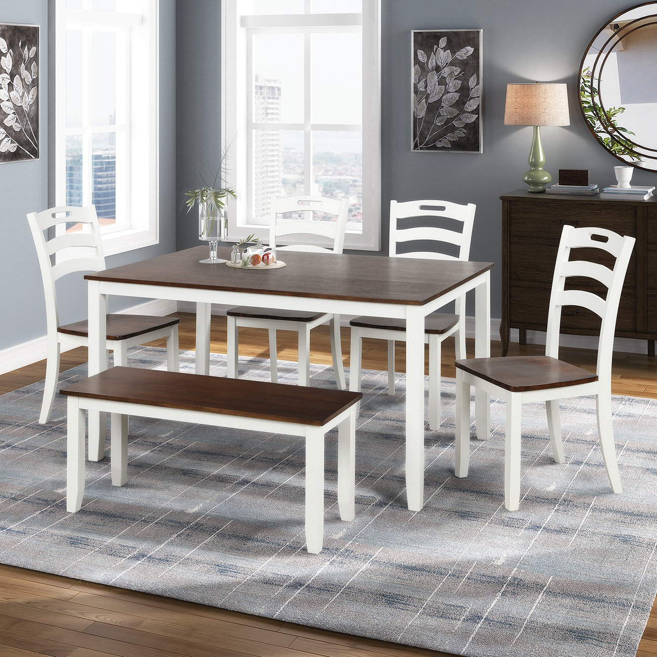 Winston Porter Dining Set with Bench Dining Table with Bench Farmhouse ...