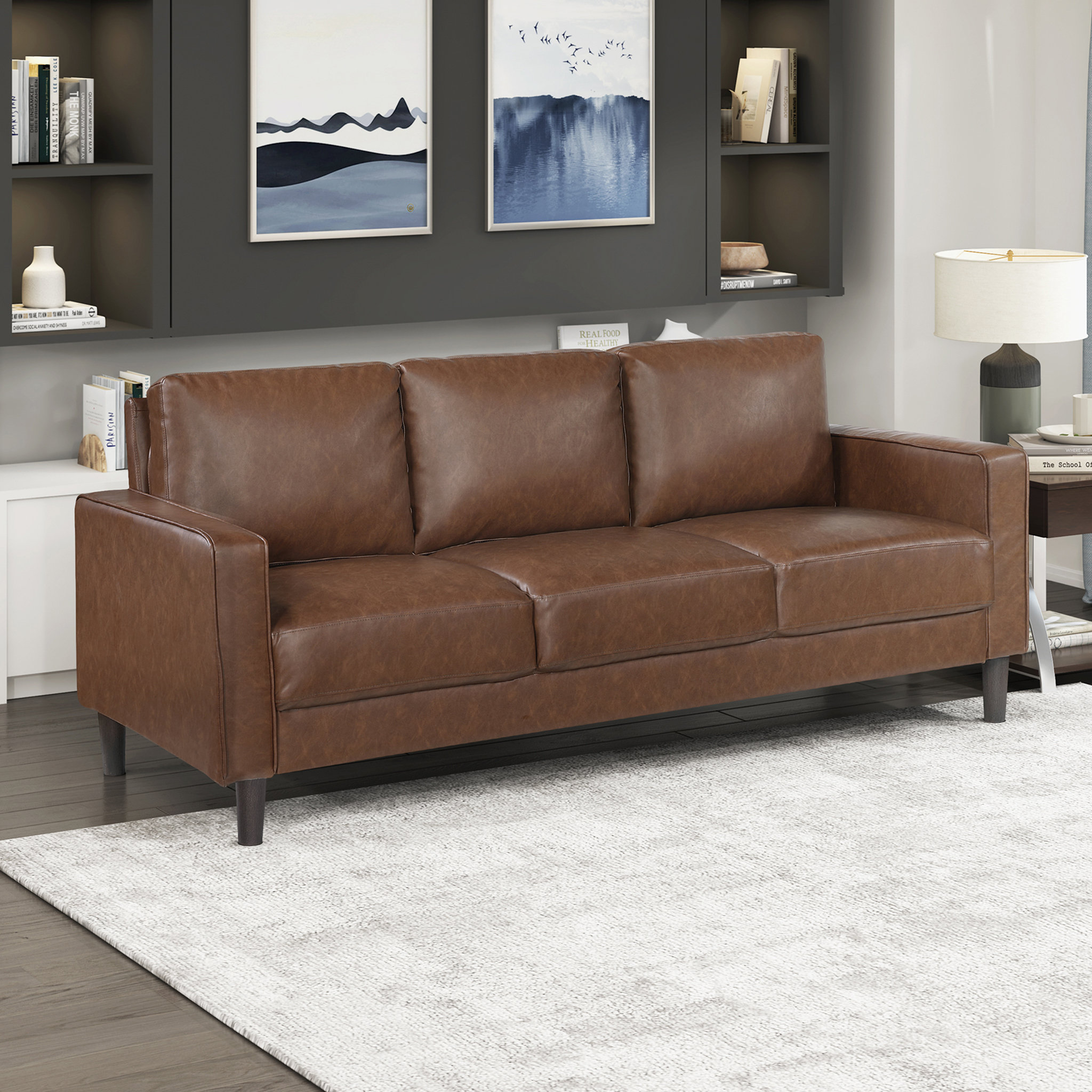 Ebern Designs Mitka 77" Faux Leather Square Arm Sofa & Reviews | Wayfair