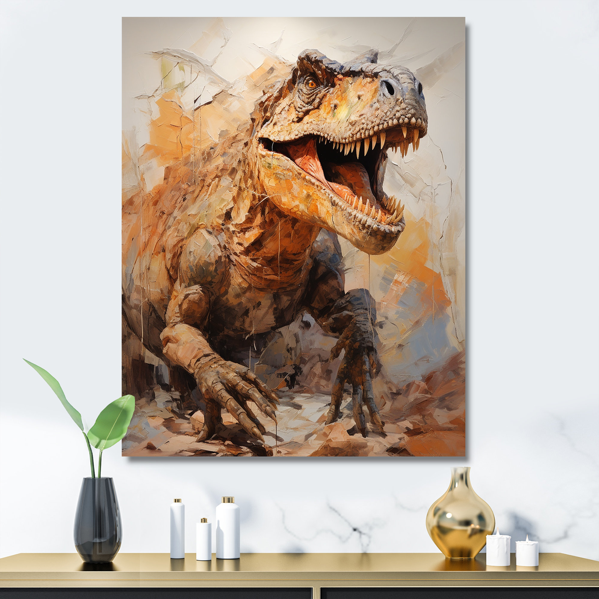 Trinx Brown Raptor Dino - Dinosaur Wall Art | Wayfair